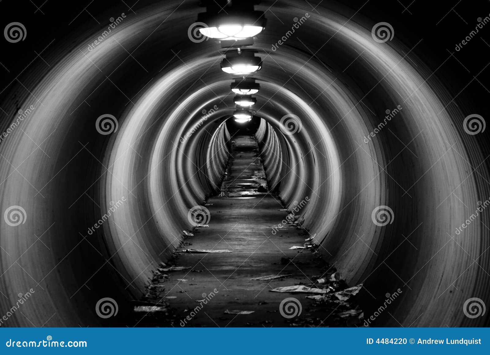 Grungy Tunnel at Night with Circular Light Pattern Stock Photo - Image ...