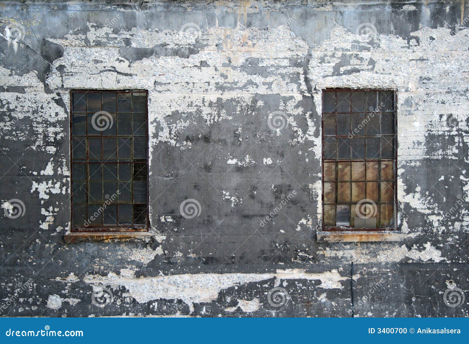 Grungy Wall with Two Windows Stock Photo - Image of detail, grey: 3400700
