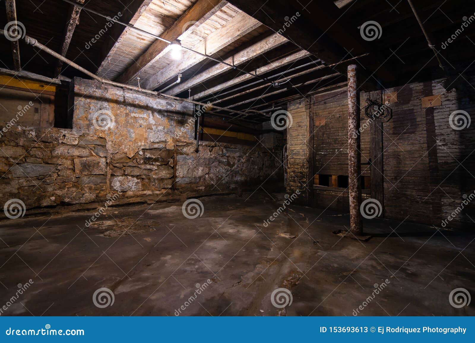 Grungy warehouse basement stock image. Image of interior - 153693613