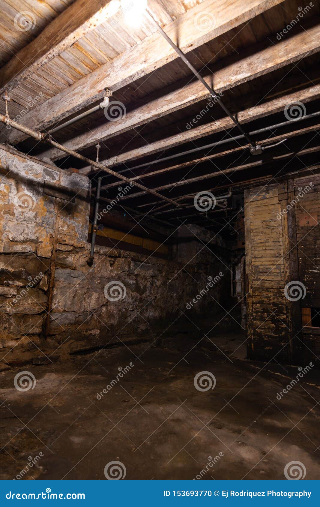 Grungy warehouse basement stock photo. Image of destruction - 153693770