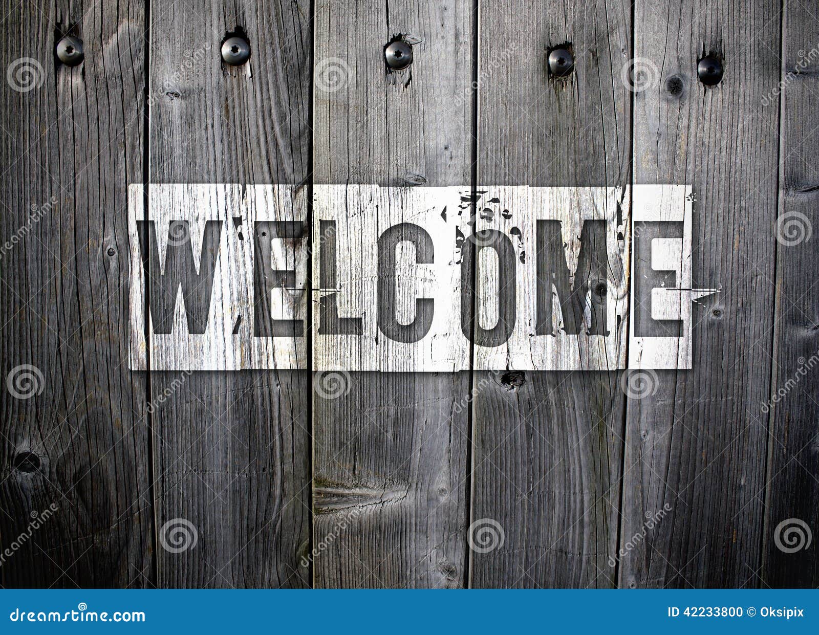 Grungy Welcome sign stock photo. Image of wood, texture - 42233800