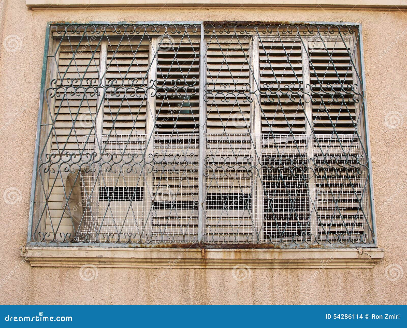 Grungy Window with Rusty Iron Bars Stock Photo - Image of barred ...