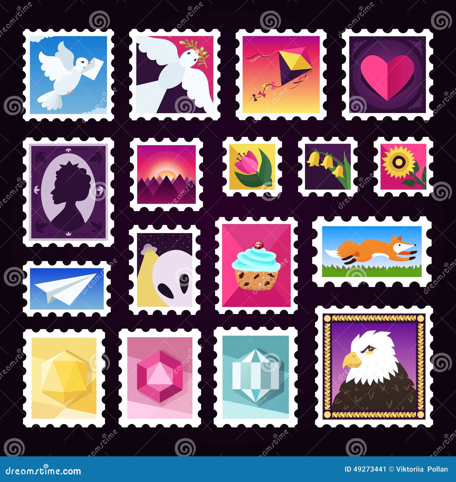 Grupo Colorido Do Vetor Dos Selos Postais Ilustração do Vetor ...
