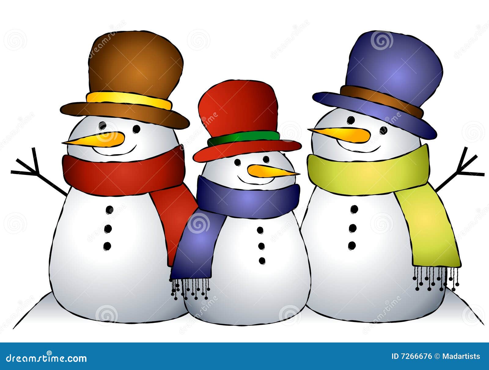 Grupo de 3 bonecos de neve ilustração stock. Ilustração de grupo - 7266676