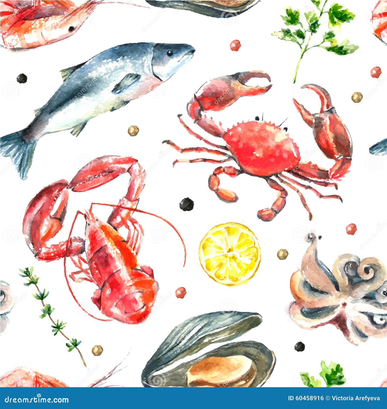 Grupo De Aquarela Do Marisco Ilustração do Vetor - Ilustração de ...