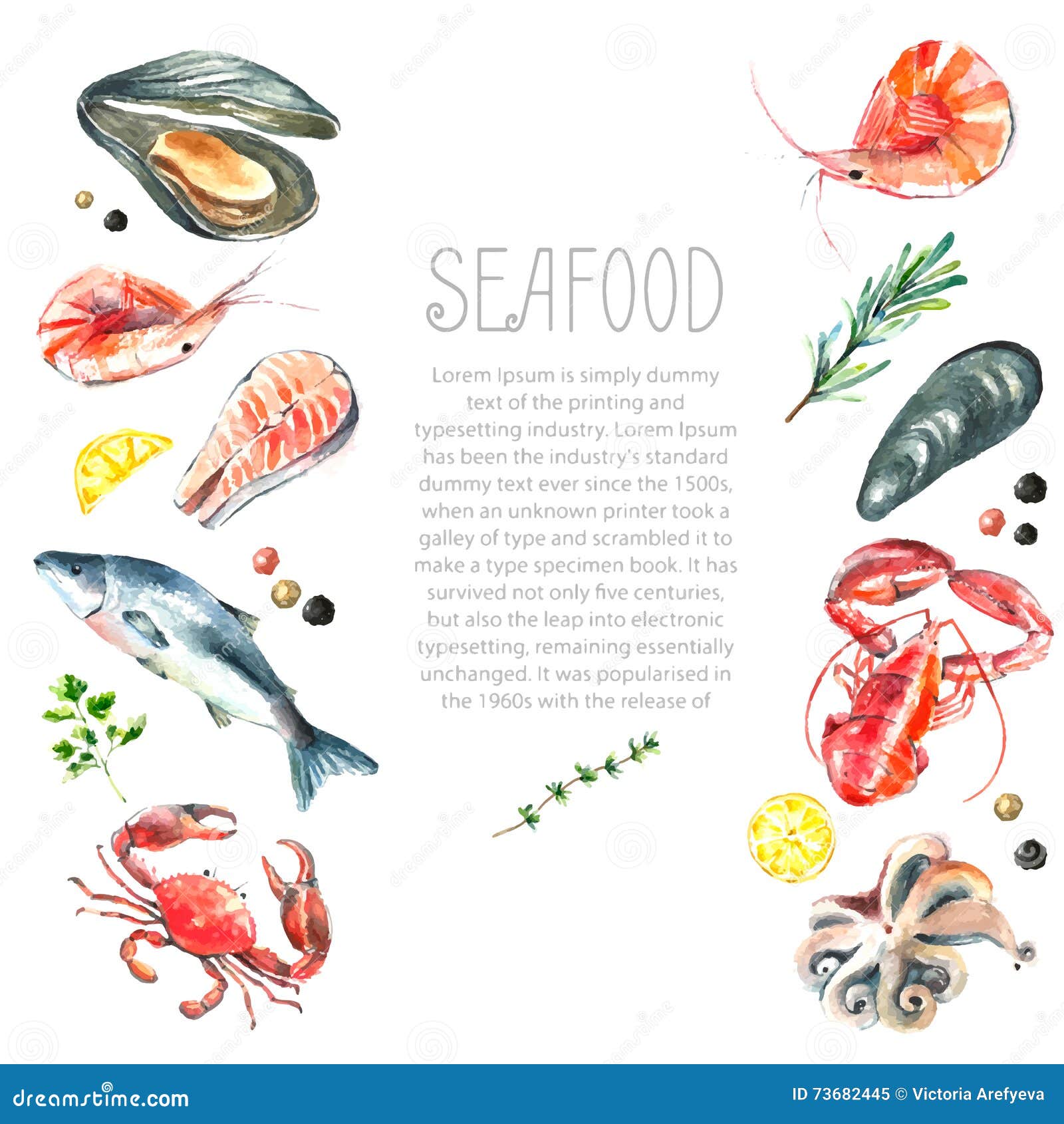 Grupo De Aquarela Do Marisco Ilustração do Vetor - Ilustração de ...