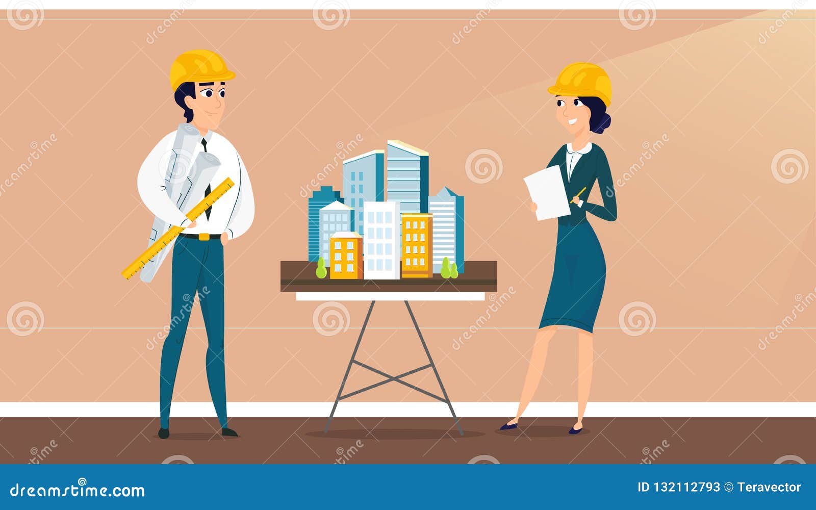Grupo De Arquitectos Con La Disposición De La Arquitectura De La Ciudad