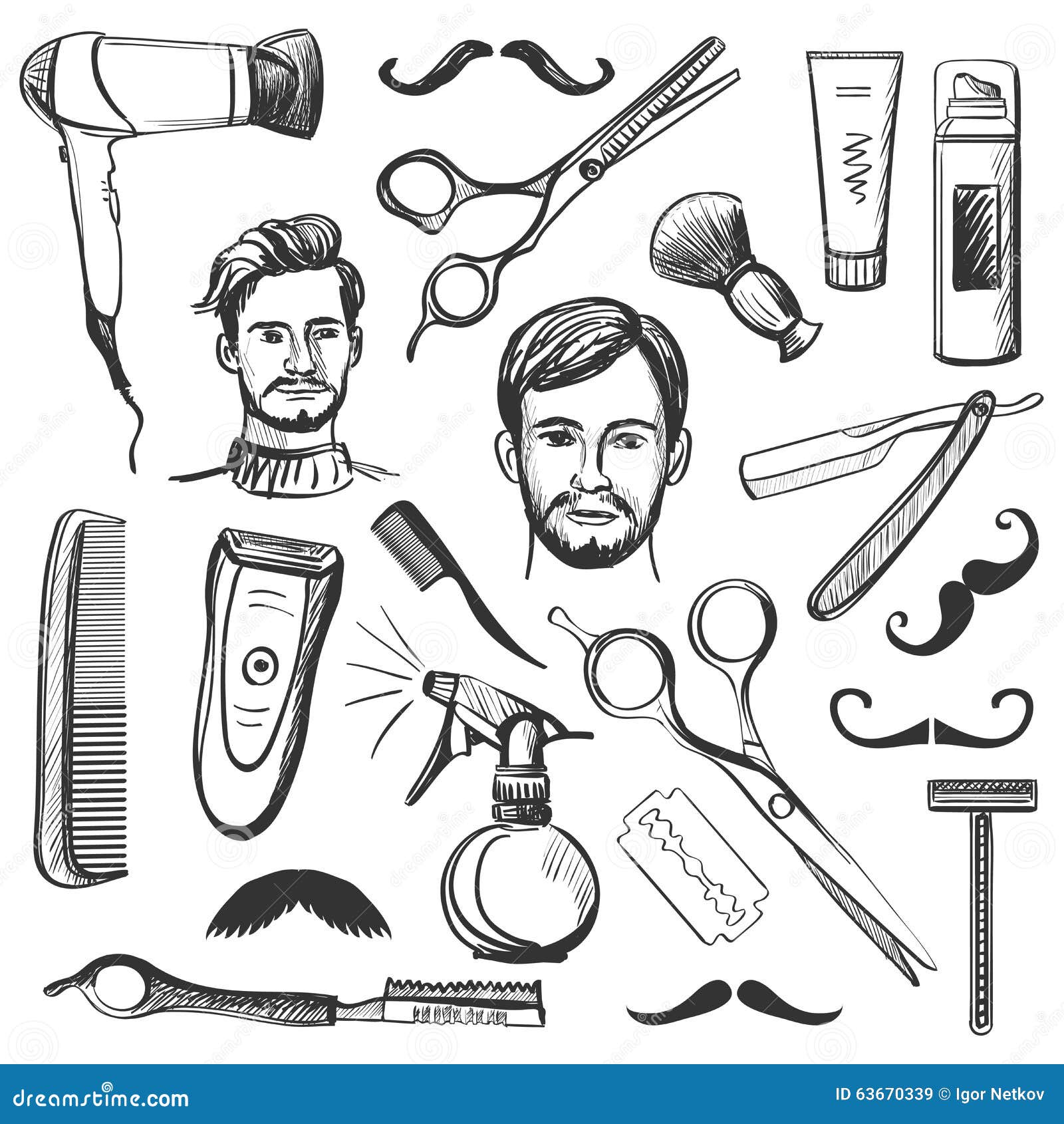Grupo De Elementos Da Barbearia Do Vintage Ilustração do Vetor ...
