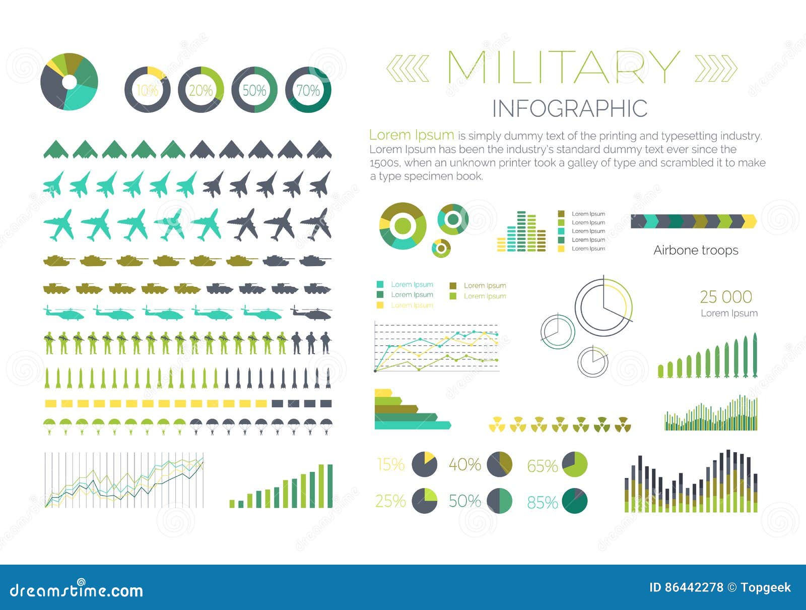 Grupo De Elementos Militar Do Vetor De Infographic Ilustração do Vetor ...