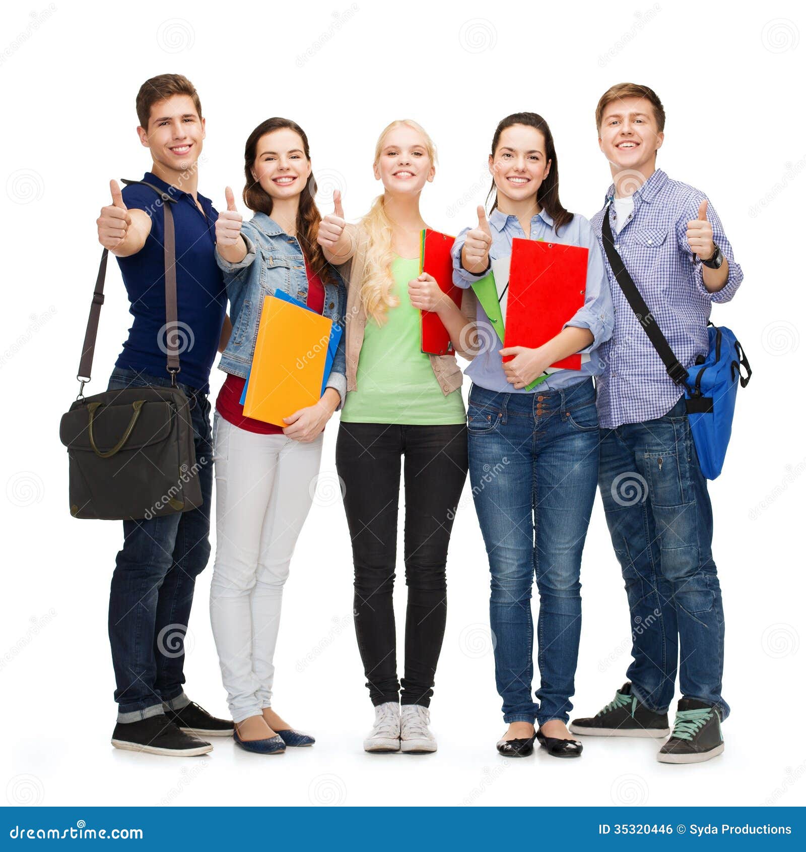 Grupo De Estudiantes Sonrientes Que Muestran Los Pulgares Para Arriba ... Grupo De Estudiantes Sonrientes Que Muestran Los Pulgares Para Arriba ...