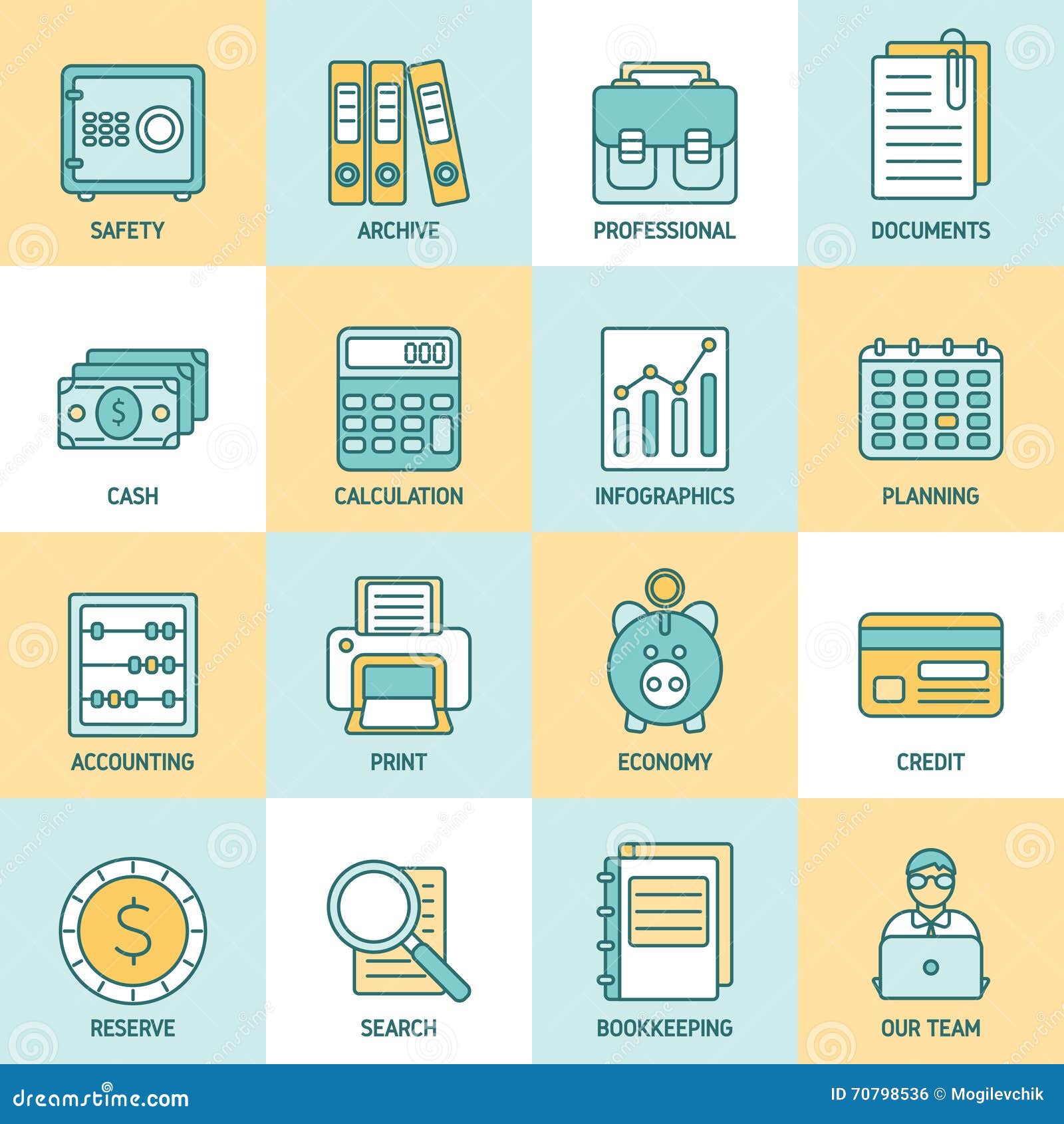 Grupo De Flat Linear Icon Do Contador Ilustração do Vetor - Ilustração ...
