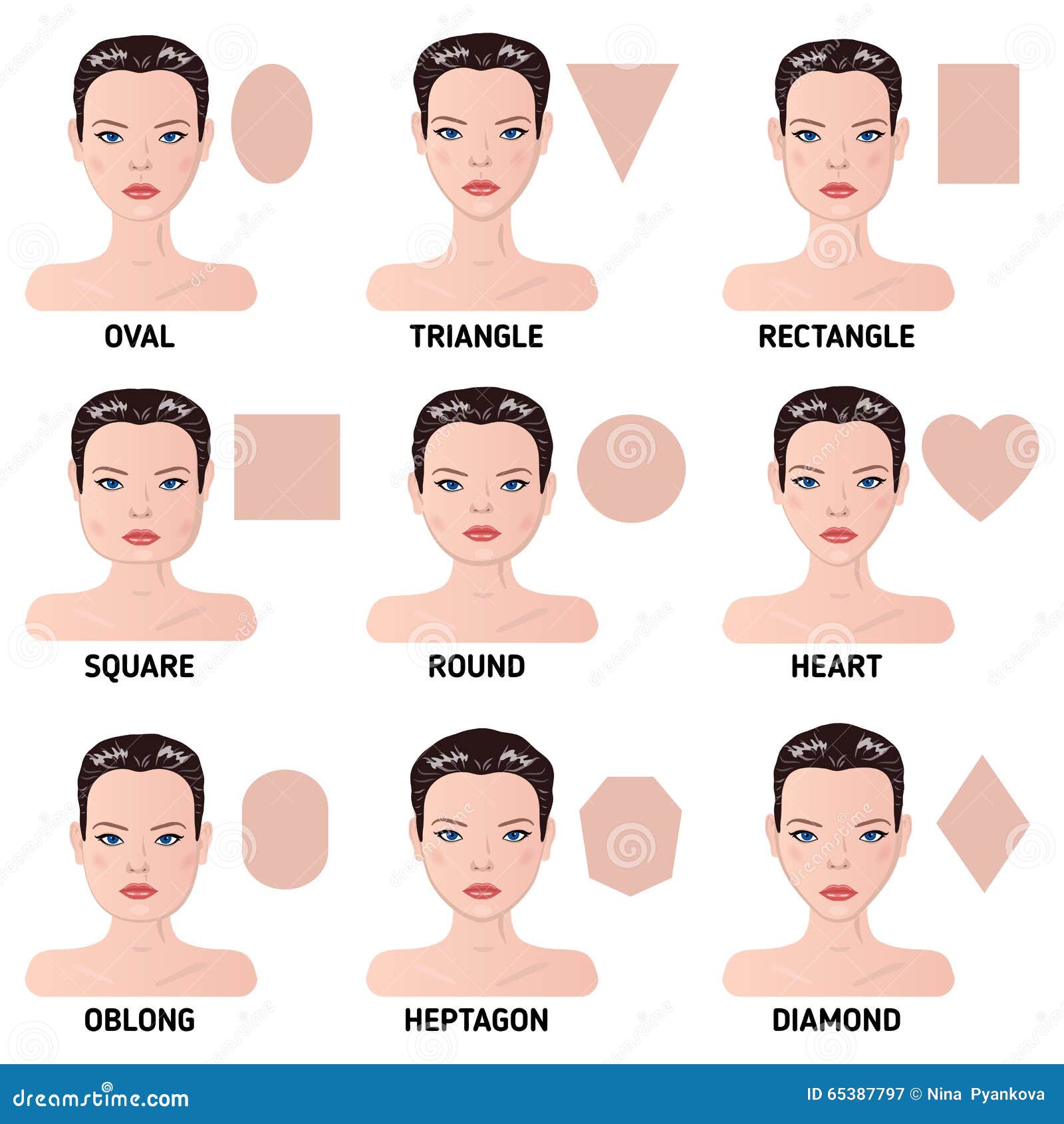 Grupo De Nove Formas Da Cara Da Mulher Diferente Ilustração do Vetor ...