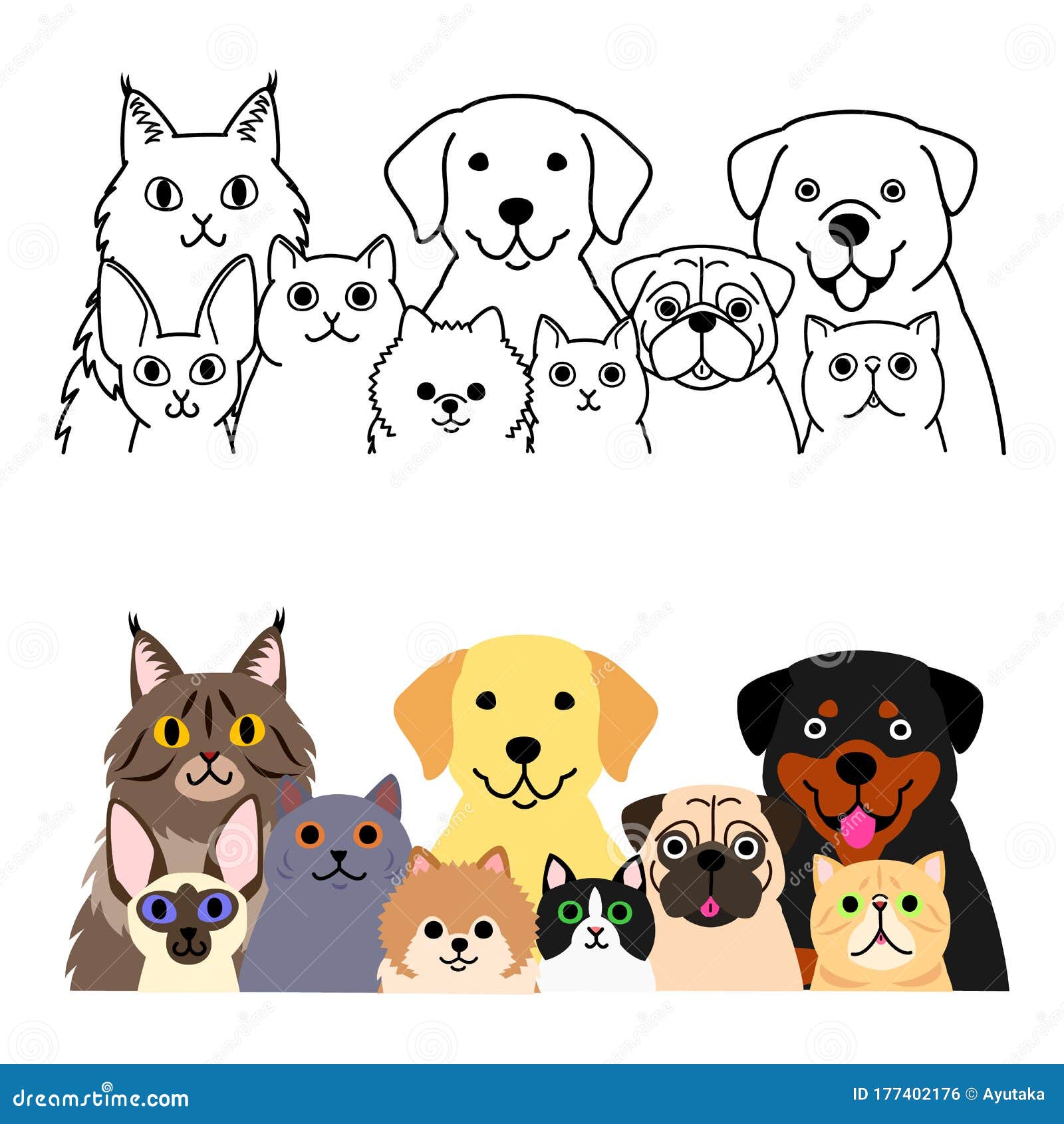 Grupo De Perros Y Gatos De Dibujos Animados Ilustración del Vector ... Grupo De Perros Y Gatos De Dibujos Animados Ilustración del Vector ...