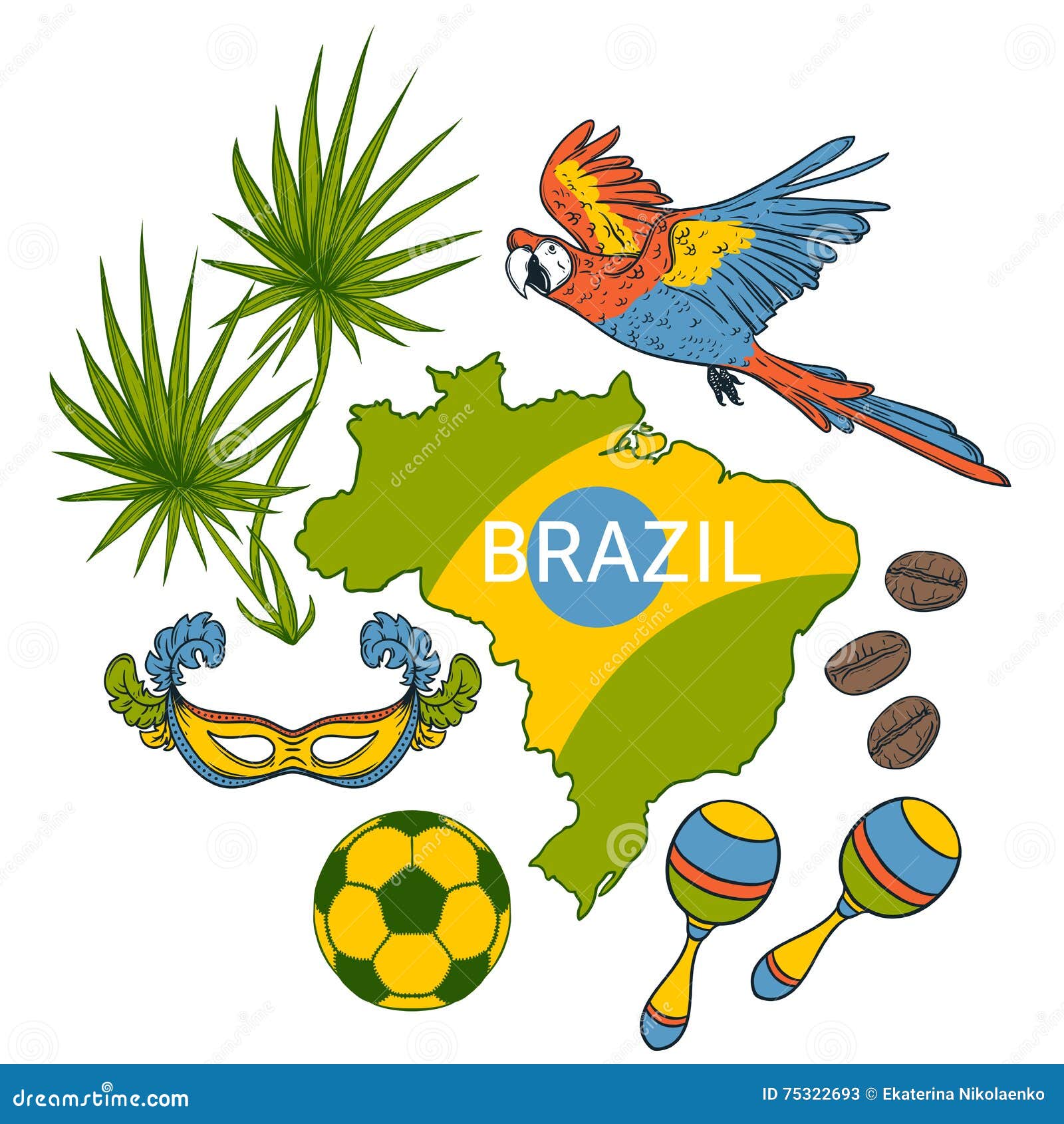 Grupo De Símbolos De Brasil Ilustração do Vetor - Ilustração de samba ...