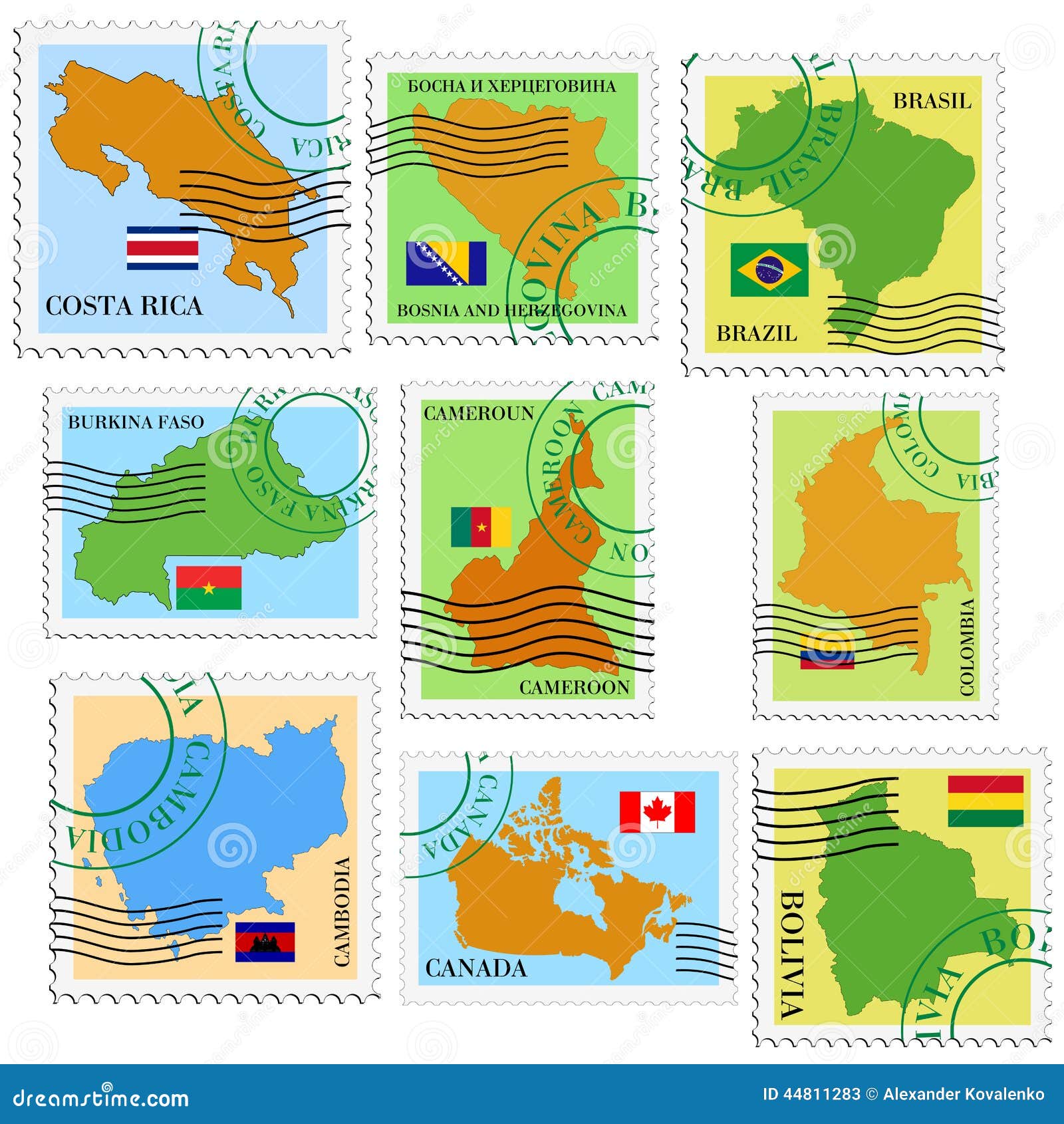 Grupo de selos ilustração stock. Ilustração de bandeira - 44811283