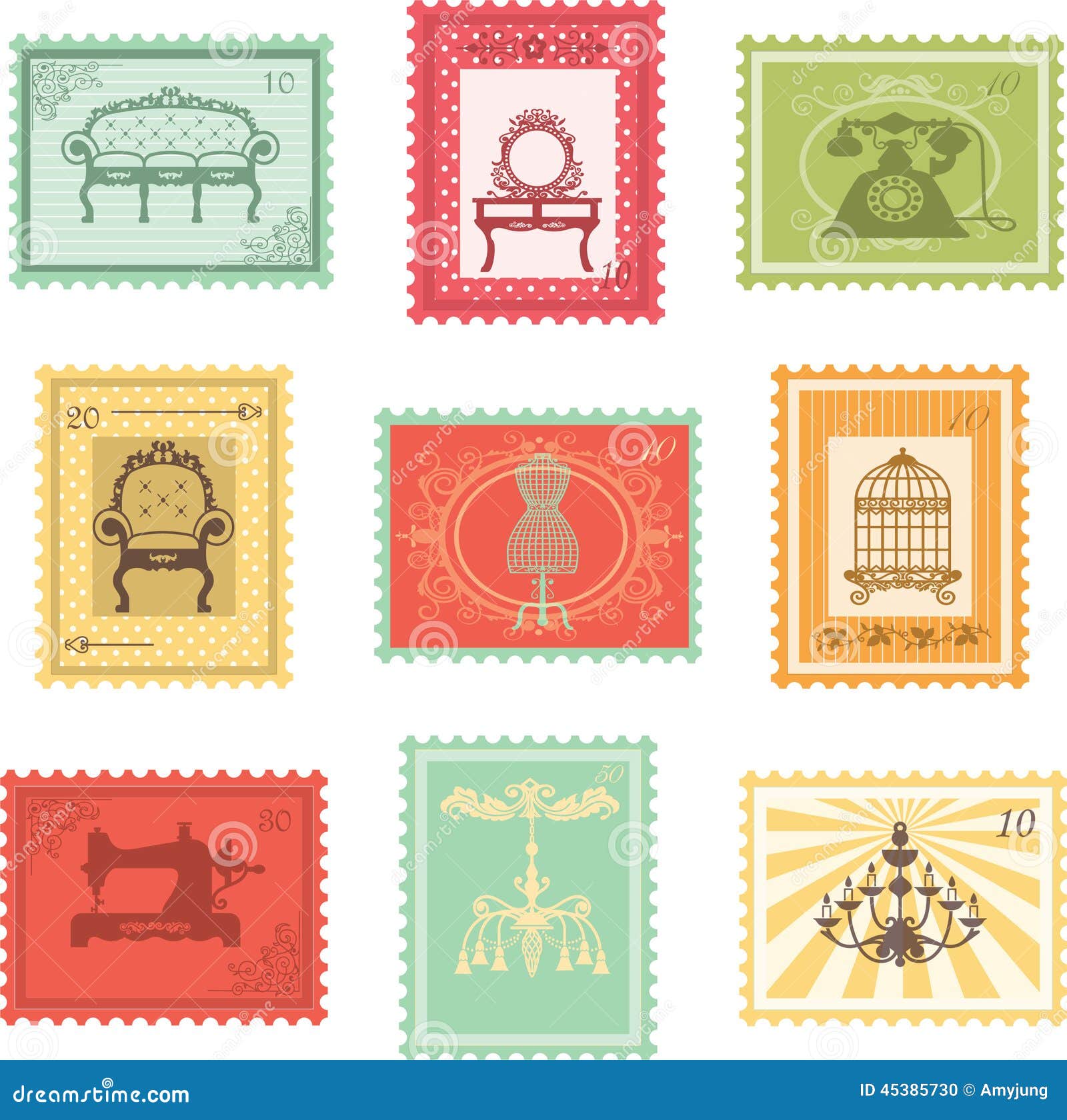 Grupo de selos do vintage ilustração stock. Ilustração de emitir - 45385730