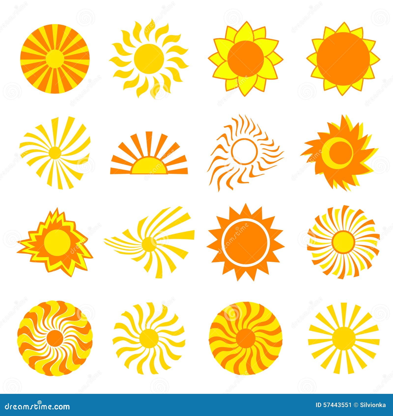 Grupo De Sol Estilizado Sobre O Branco Ilustração do Vetor - Ilustração ...