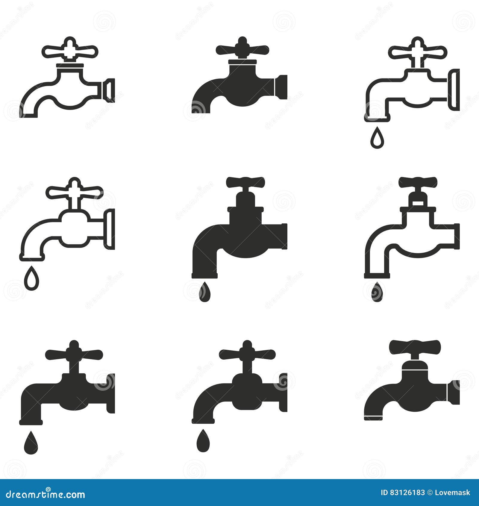 Grupo do ícone do torneira ilustração do vetor. Ilustração de retrato ...