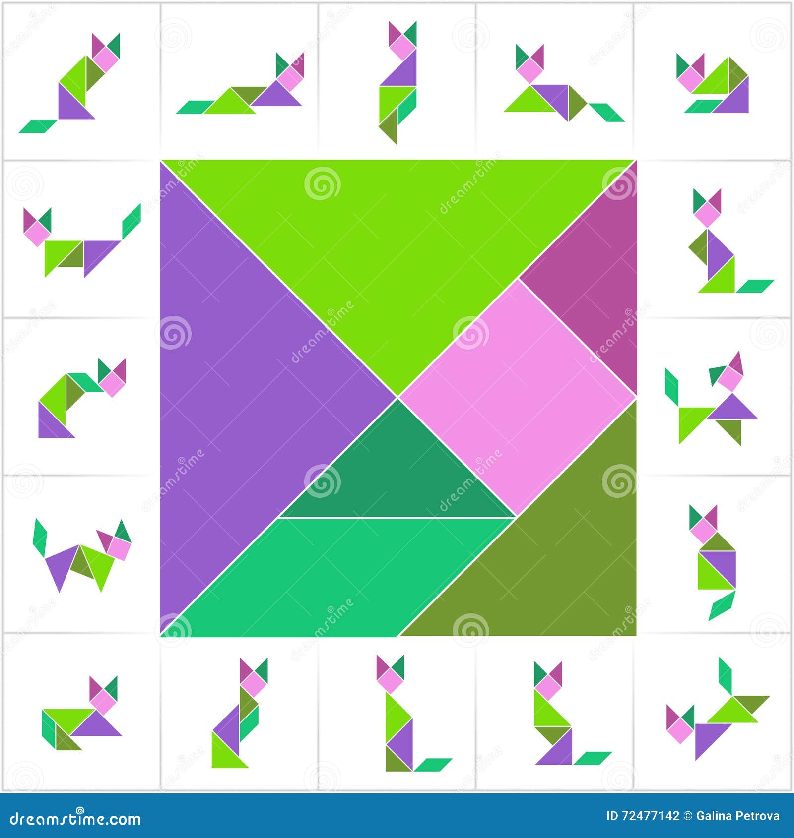 Grupo do Tangram, gatos ilustração do vetor. Ilustração de policromo ...