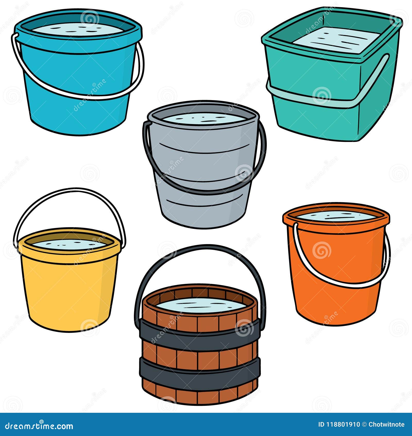 Grupo do vetor de cubetas ilustração do vetor. Ilustração de creativo ...