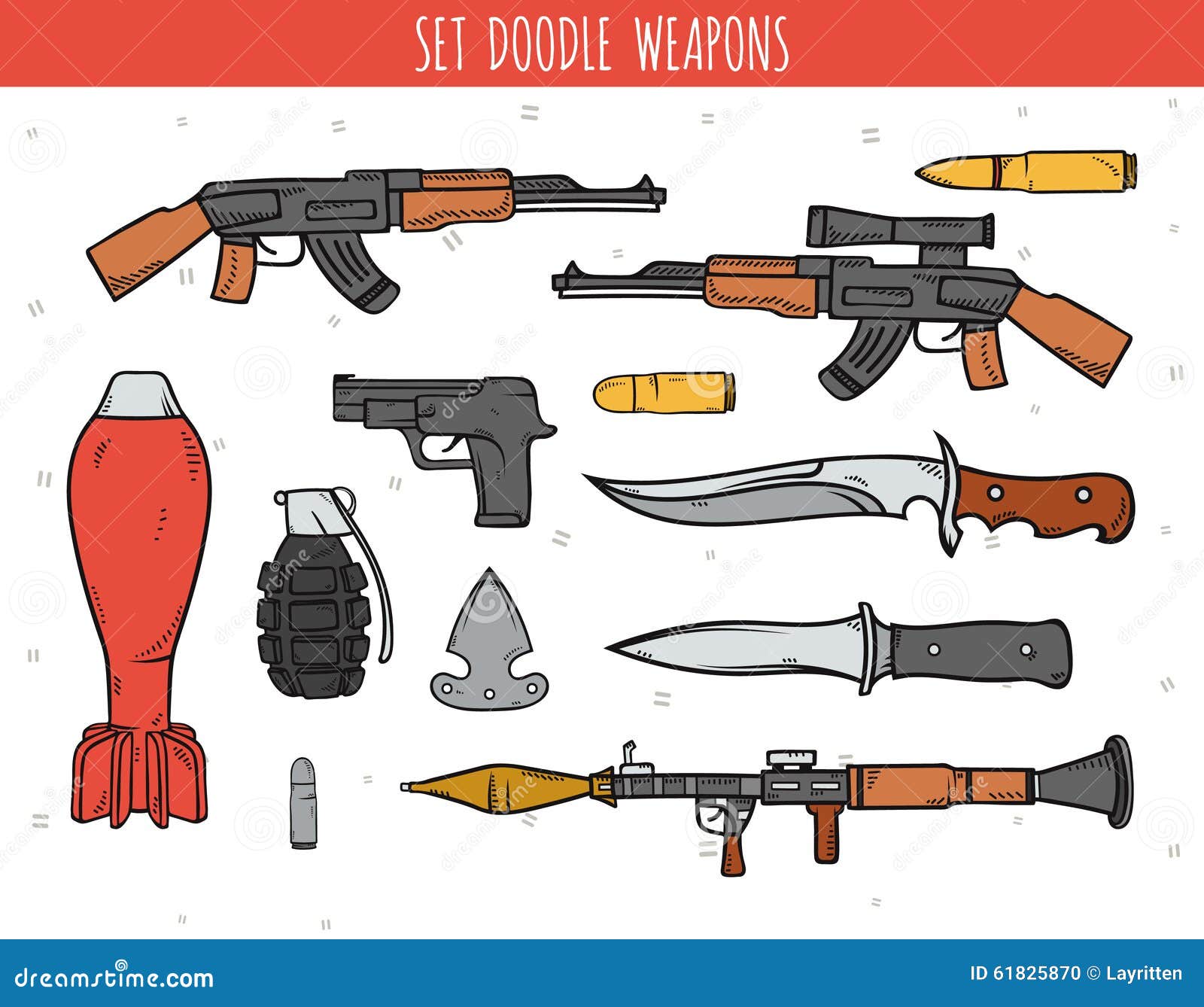 Grupo Grande Da Garatuja De Arma, Shell, Bombas Do Handwork Ilustração ...