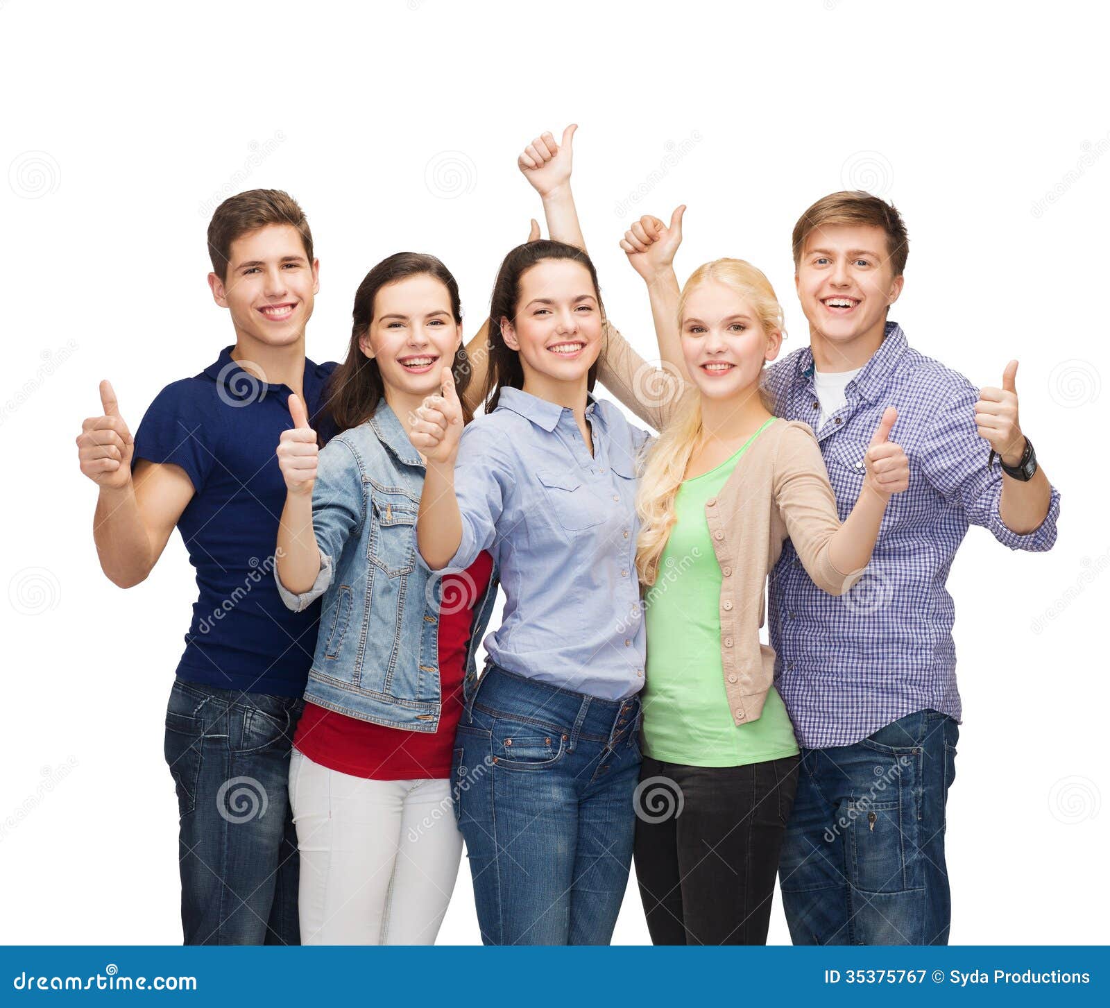 Grupp Av Att Le Studenter Som Visar Upp Tummar Fotografering för ...