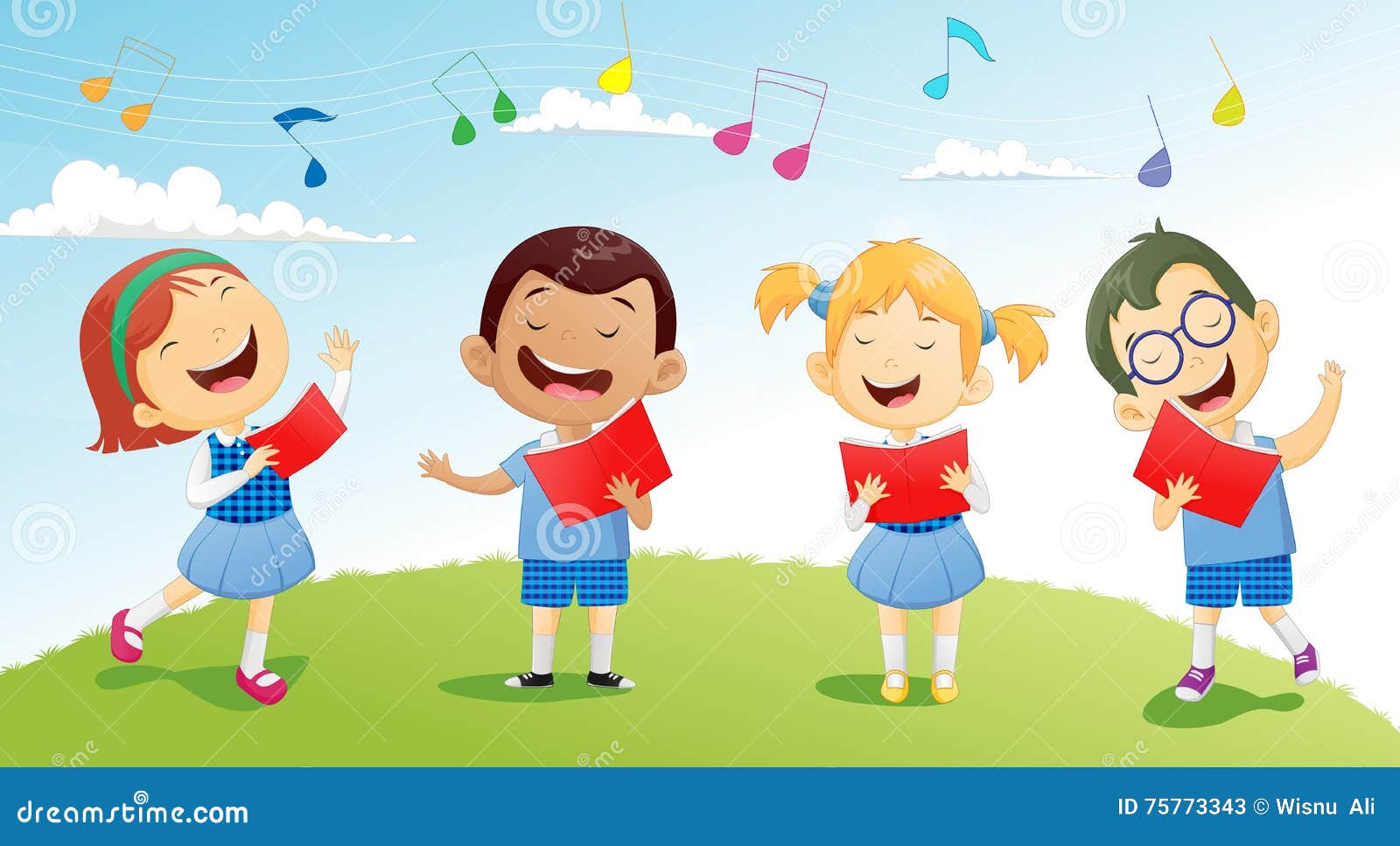 Gruppen Schulkinder, Die Im Chor Singen Vektor Abbildung - Illustration ...