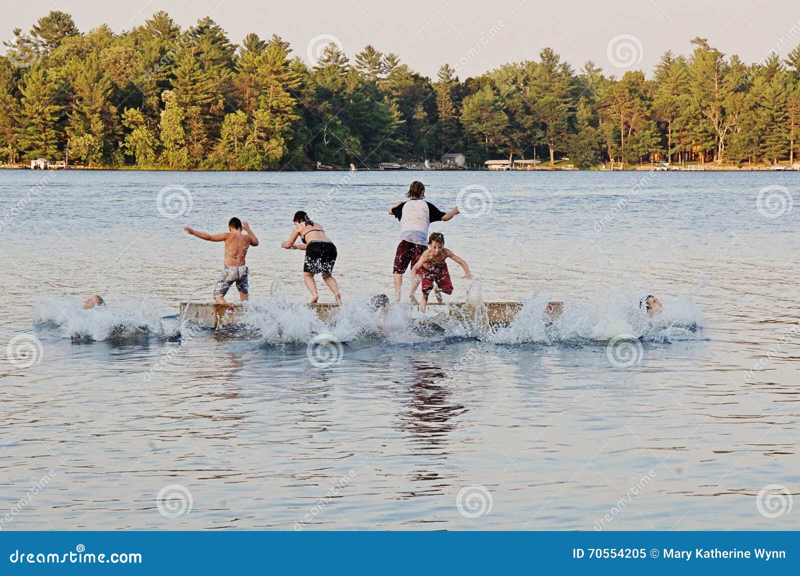 Gruppo Di Bambini Che Saltano Nel Lago Immagine Stock - Immagine di ...