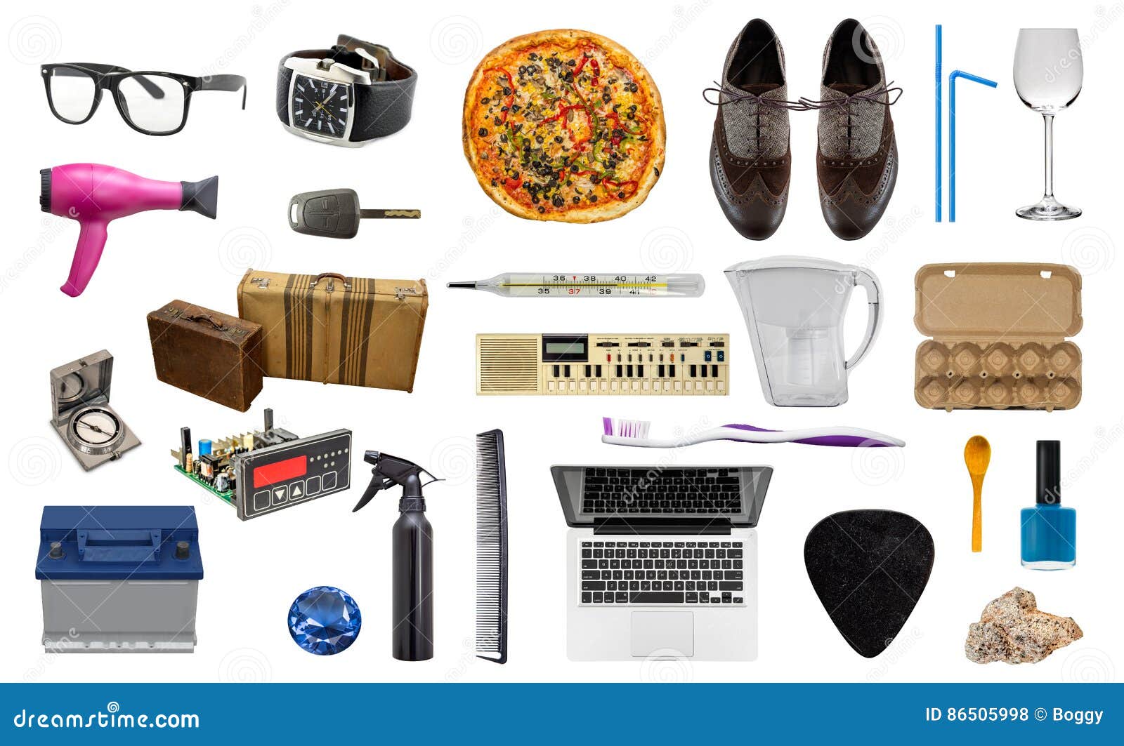 Gruppo Di Vari Oggetti Isolati Sul Bianco Fotografia Stock - Immagine ...