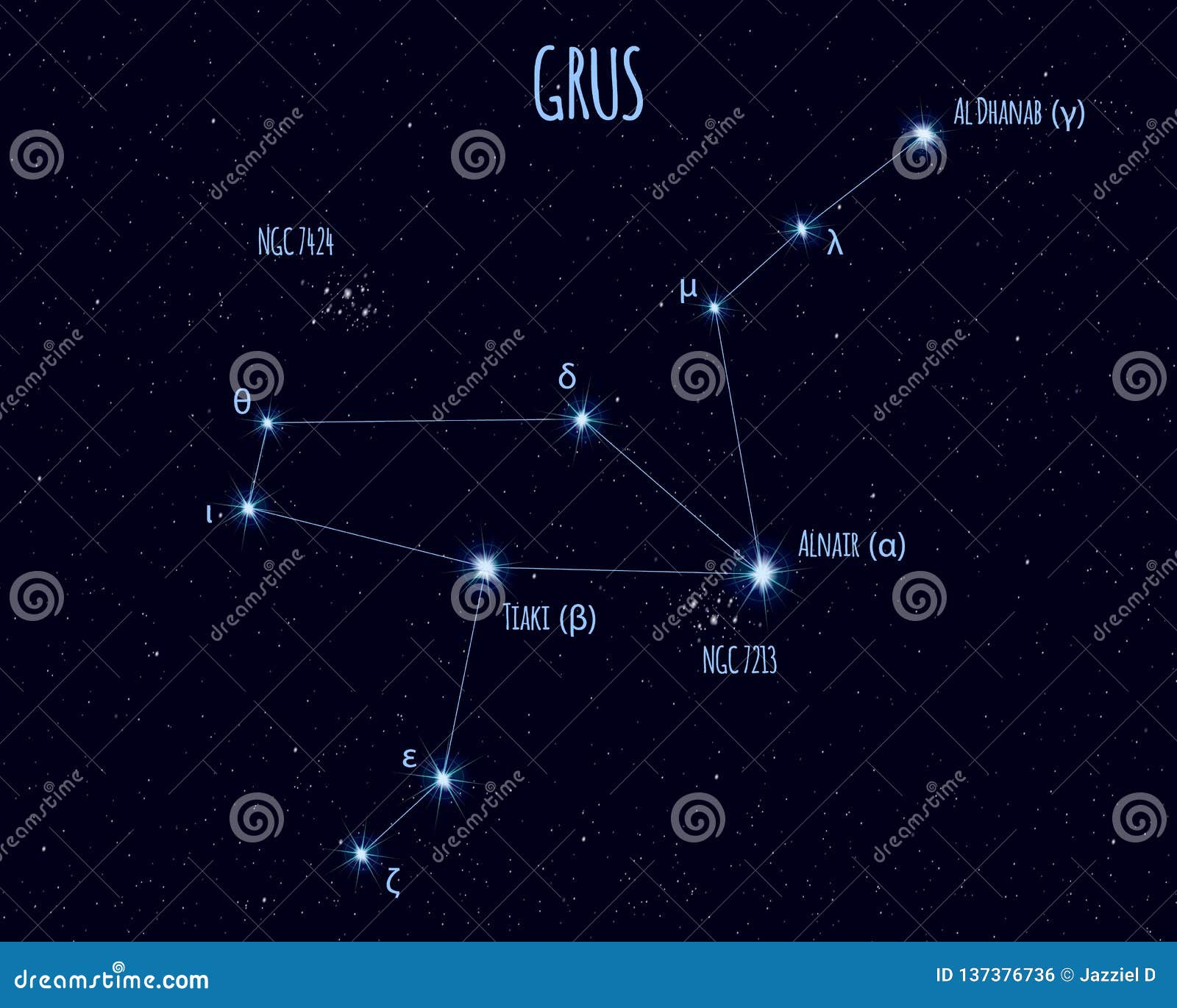 Grus Constellation. Starry Night Sky. Cluster Of Stars And Galaxies ...