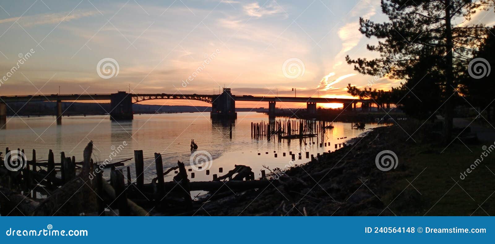 Chehalis River Bridge Sunset Stock Photo - Image of winter, sunset ...