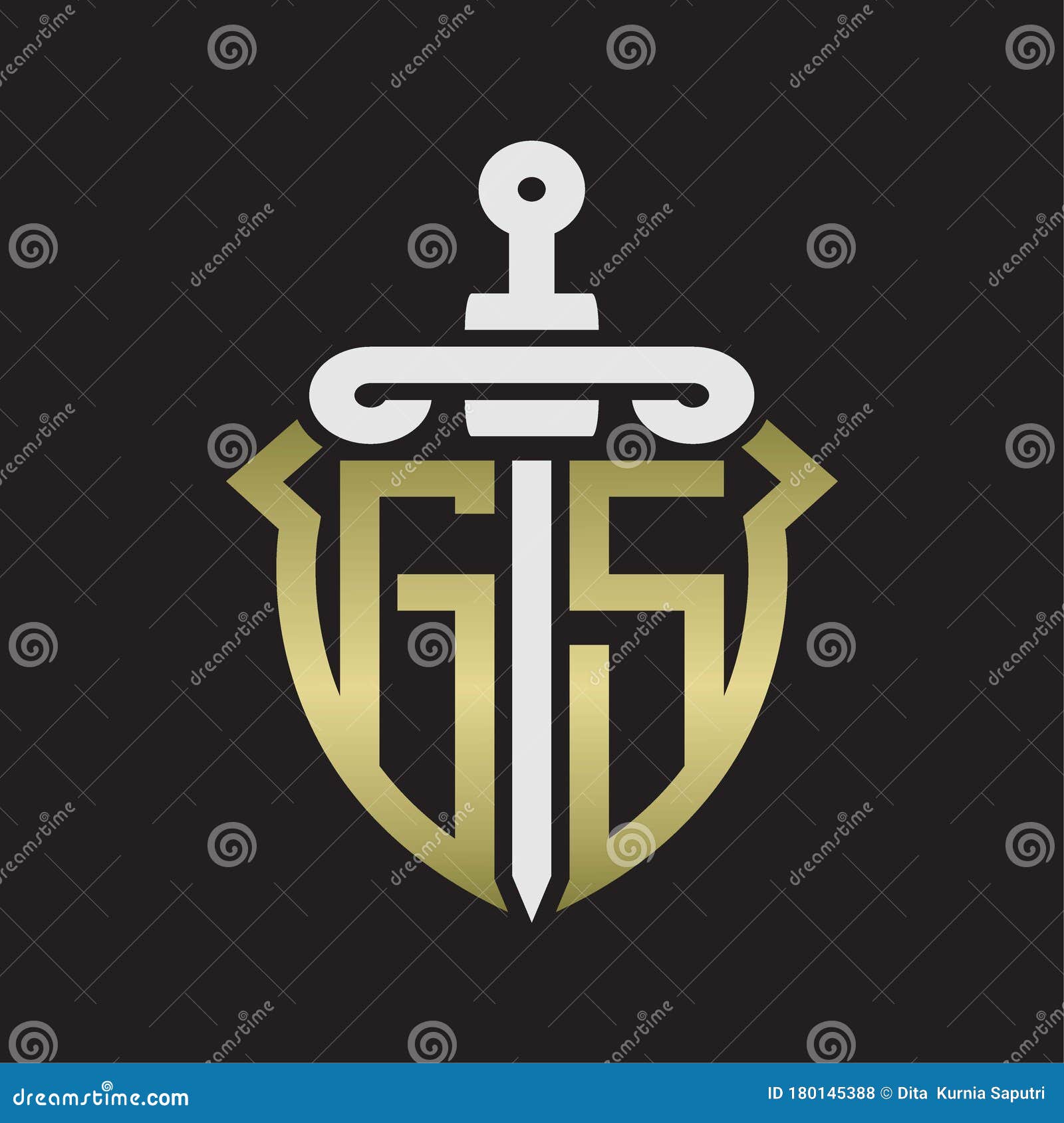 GS Logo Monogram with Sword and Shield Combination Isolated with Gold ...