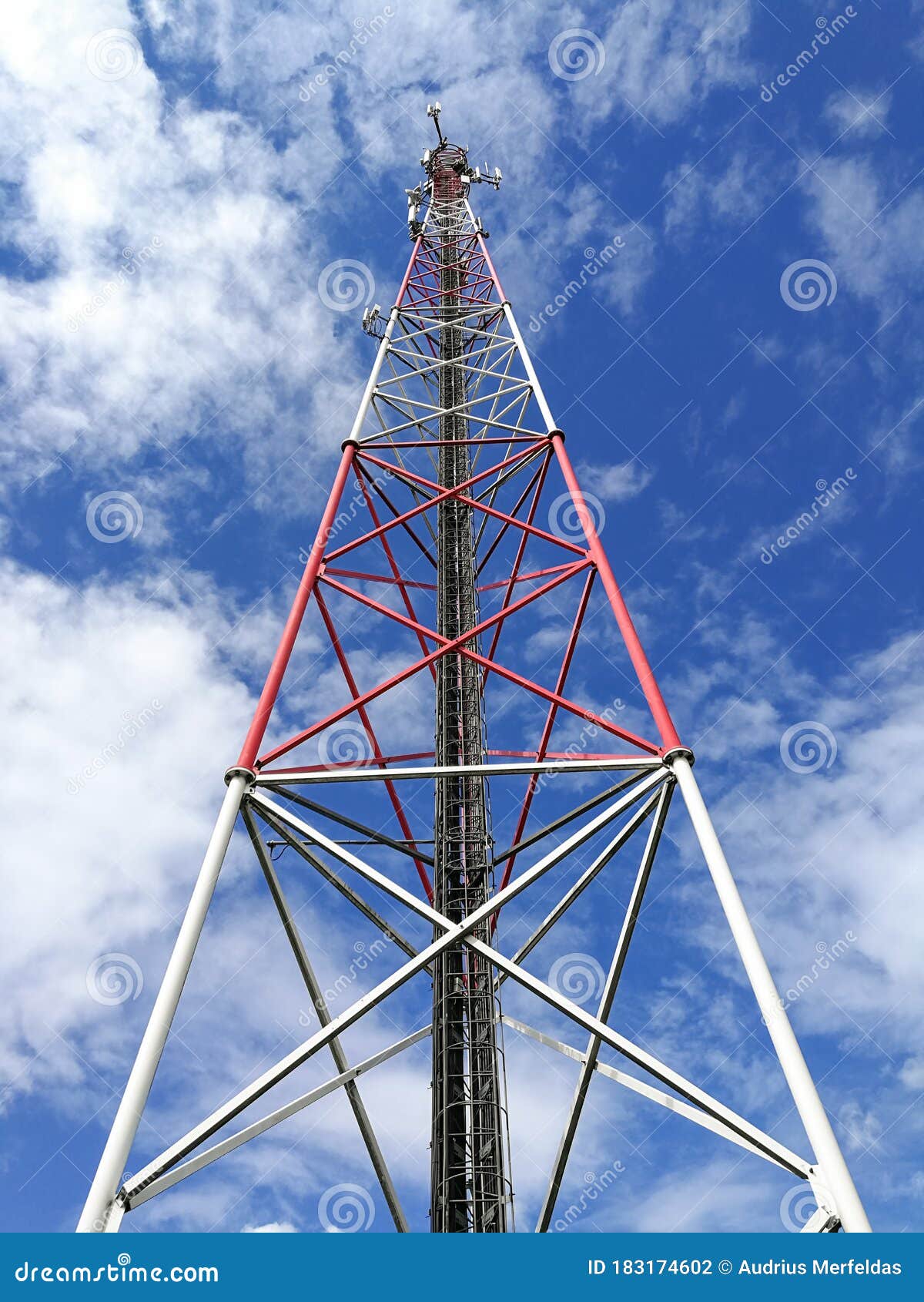 GSM Repeater Tower in Front of Blue Cloudy Sky Stock Photo - Image of ...