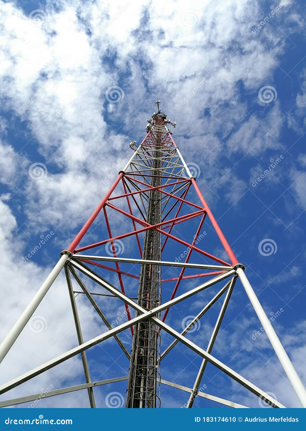 GSM Repeater Tower in Front of Blue Cloudy Sky Stock Photo - Image of ...