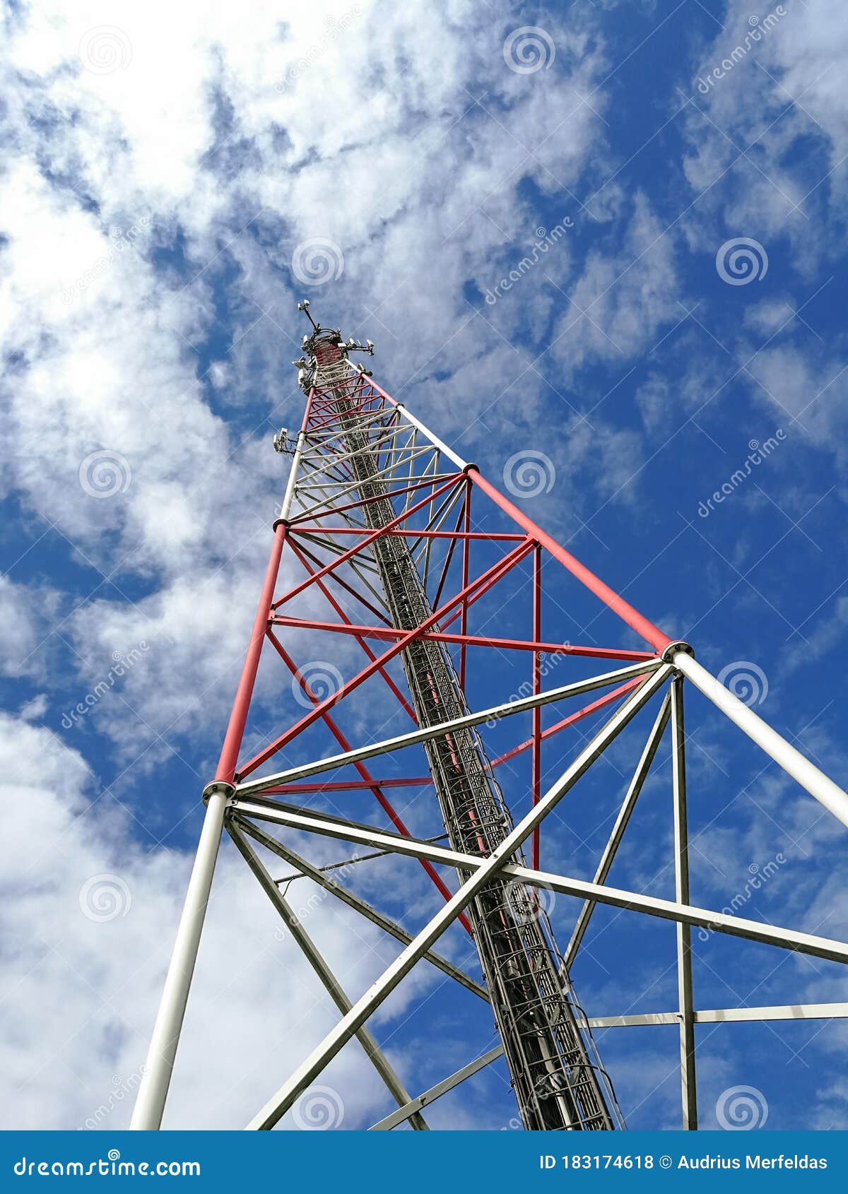 GSM Repeater Tower in Front of Blue Cloudy Sky Stock Photo - Image of ...
