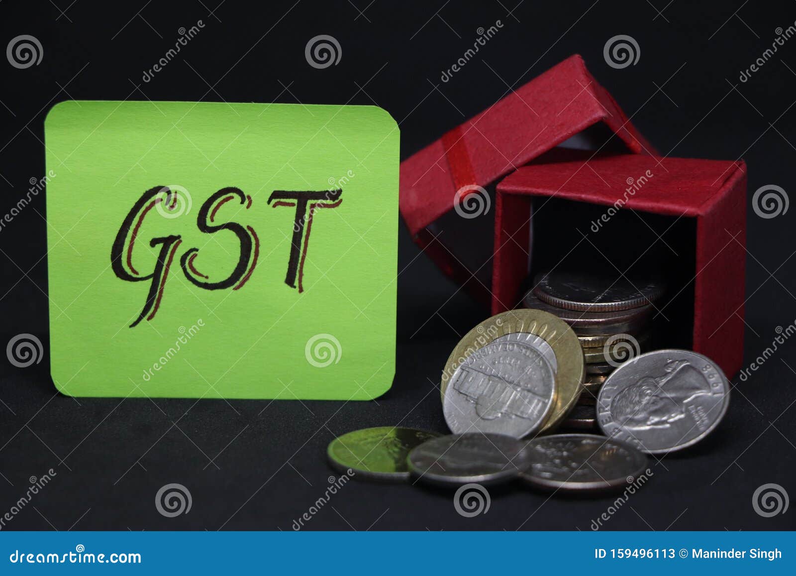 GST concept. stock image. Image of dollar, coins, isolated - 159496113