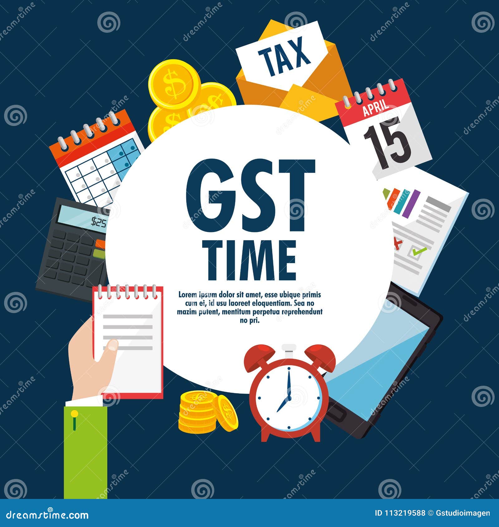 Gst Time Set Elements Icons Stock Vector - Illustration of human ...