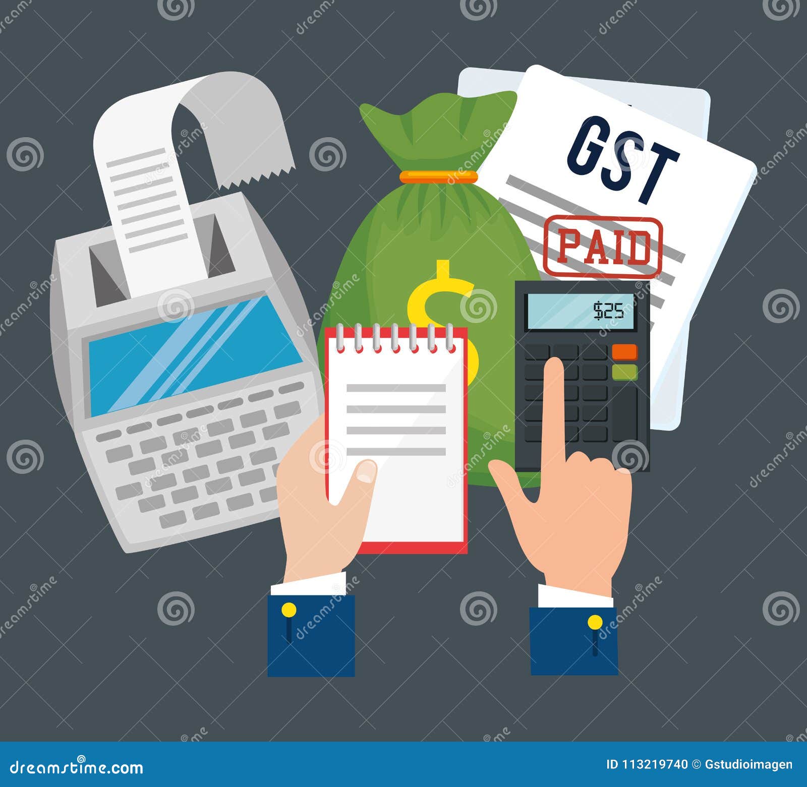 Gst Time Set Elements Icons Stock Vector - Illustration of economy ...
