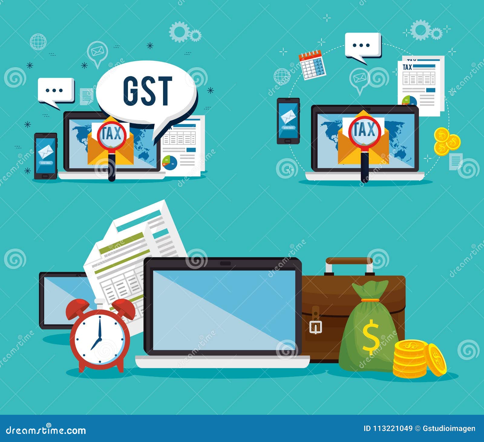 Gst Time Set Elements Icons Stock Vector - Illustration of income ...