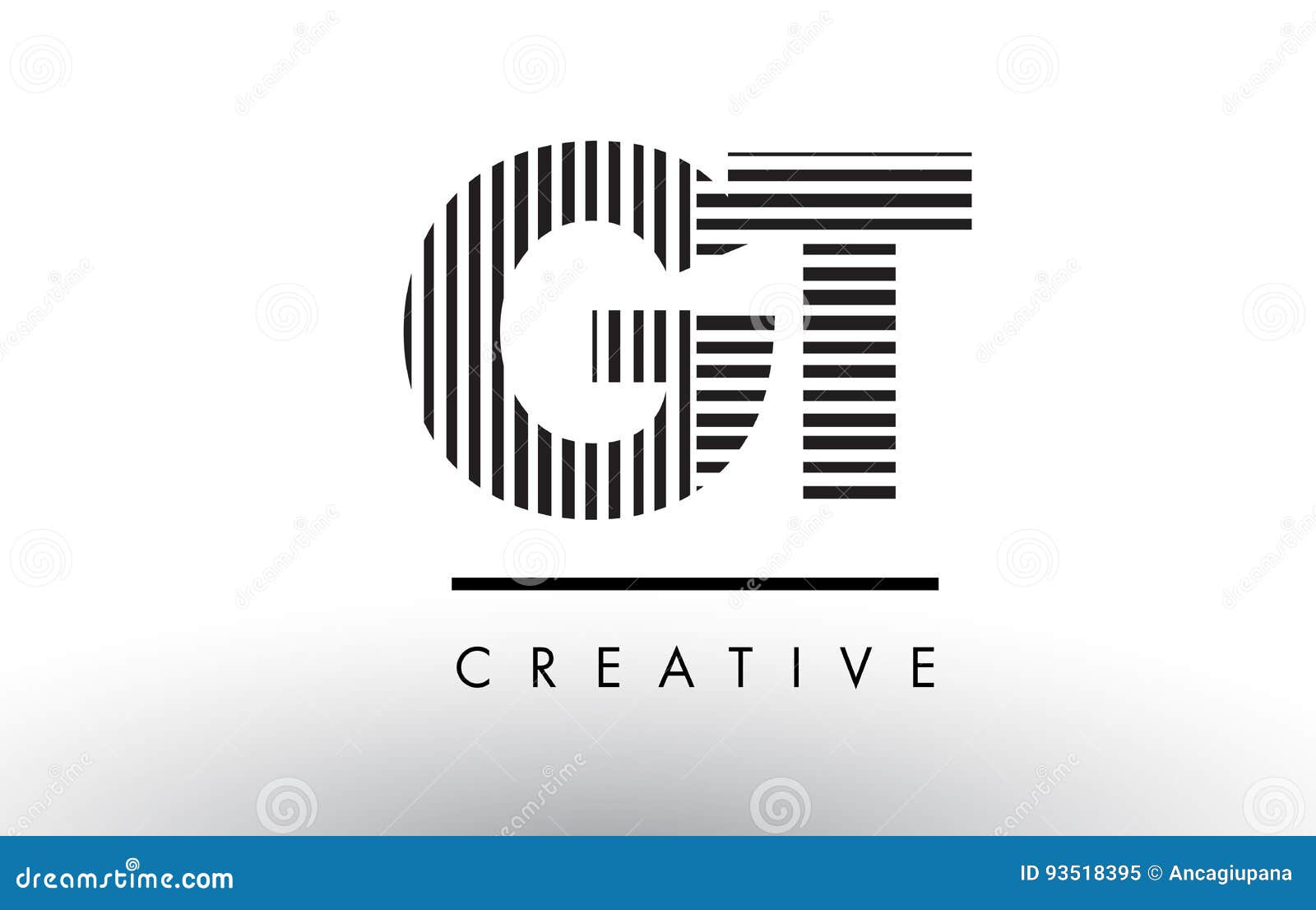 GT G T Black and White Lines Letter Logo Design. Stock Vector ...