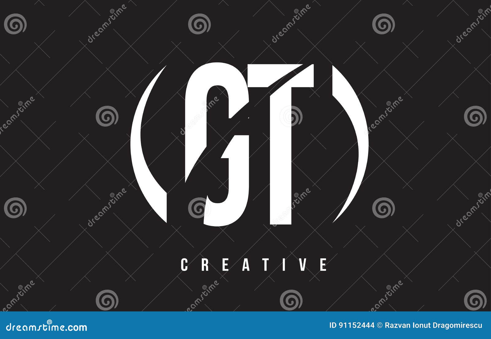 GT G T White Letter Logo Design with Black Background. Stock Vector ...