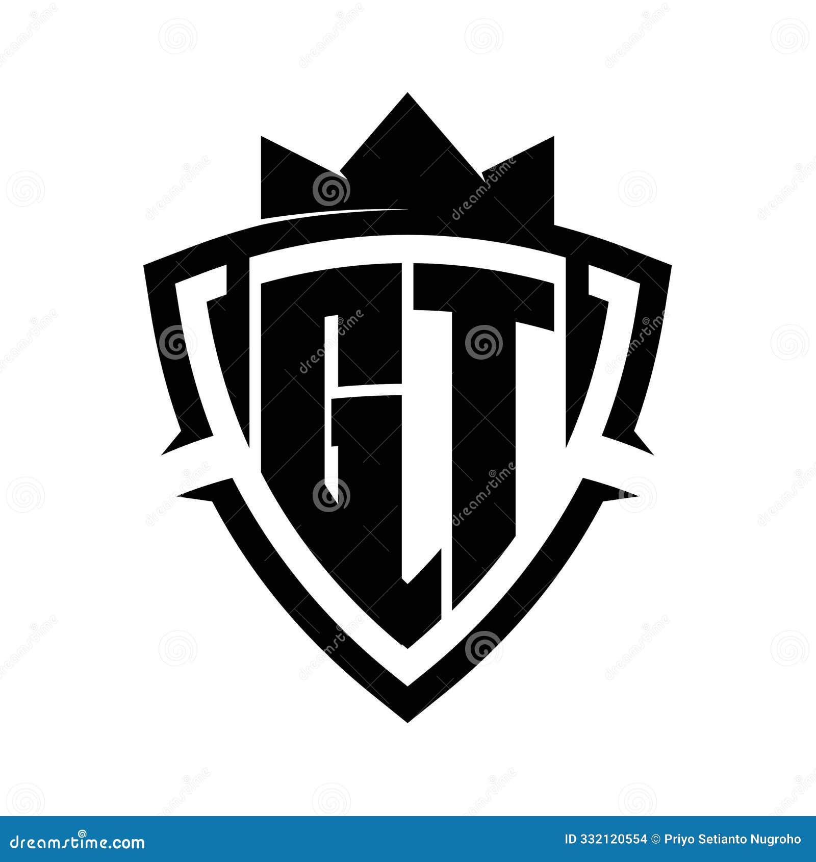 GT Letter Bold Monogram Triangle Curve Shield Shape with Crown Black ...