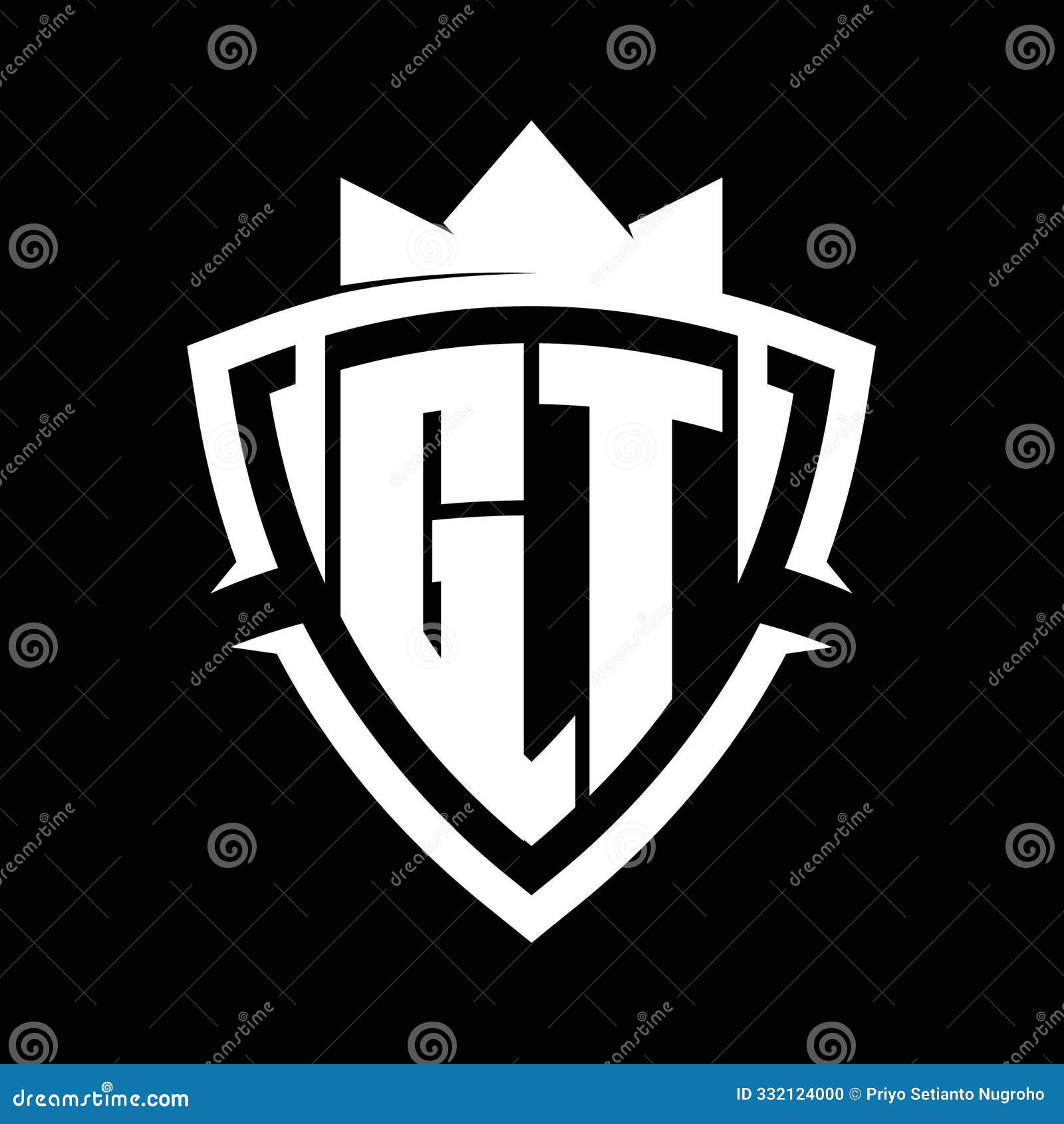 GT Letter Monogram With Triangle Curve Shield Shape With Crown White ...