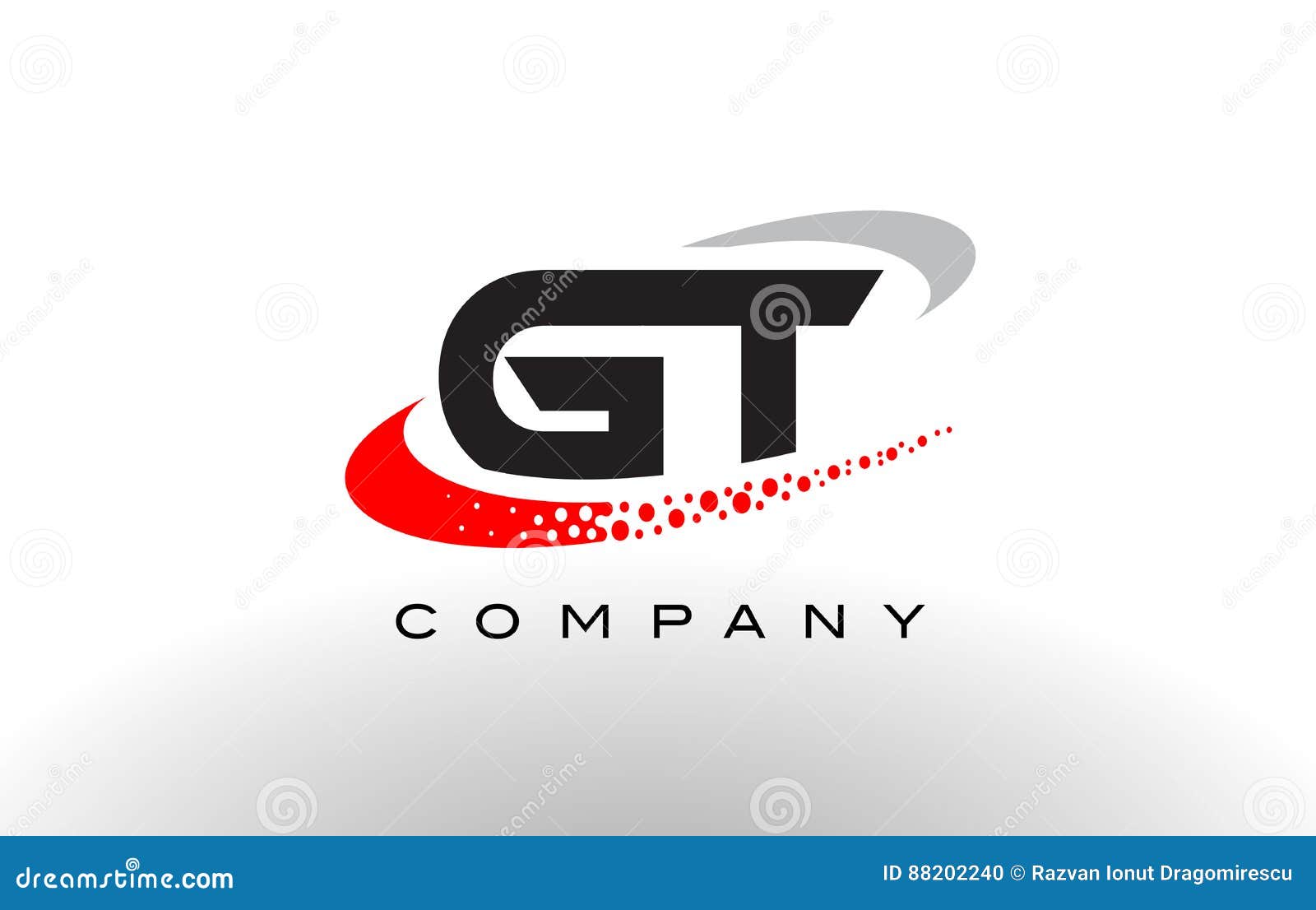 GT Modern Letter Logo Design with Red Dotted Swoosh Stock Vector ...