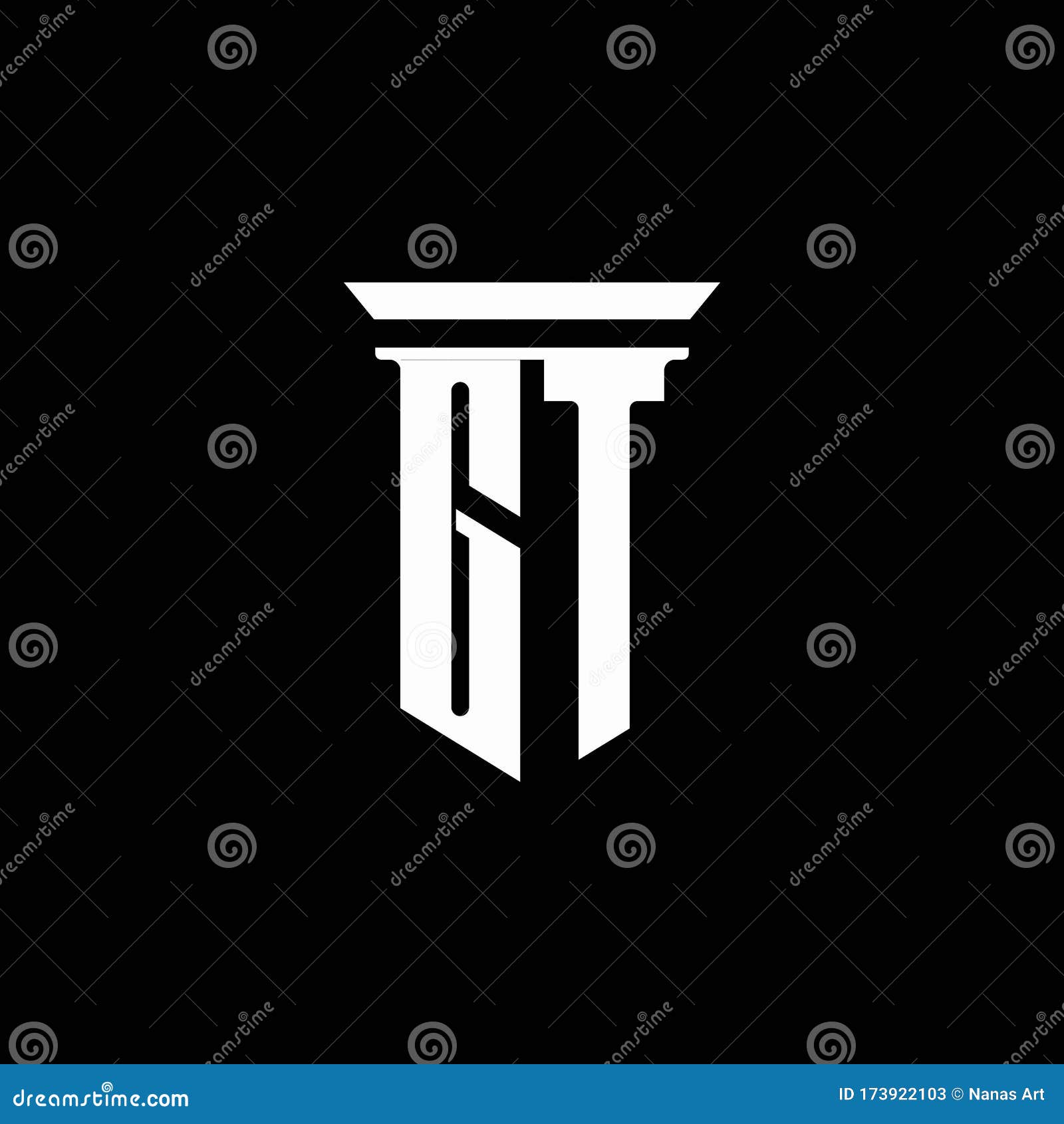 GT Monogram Logo with Emblem Style Isolated on Black Background Stock ...