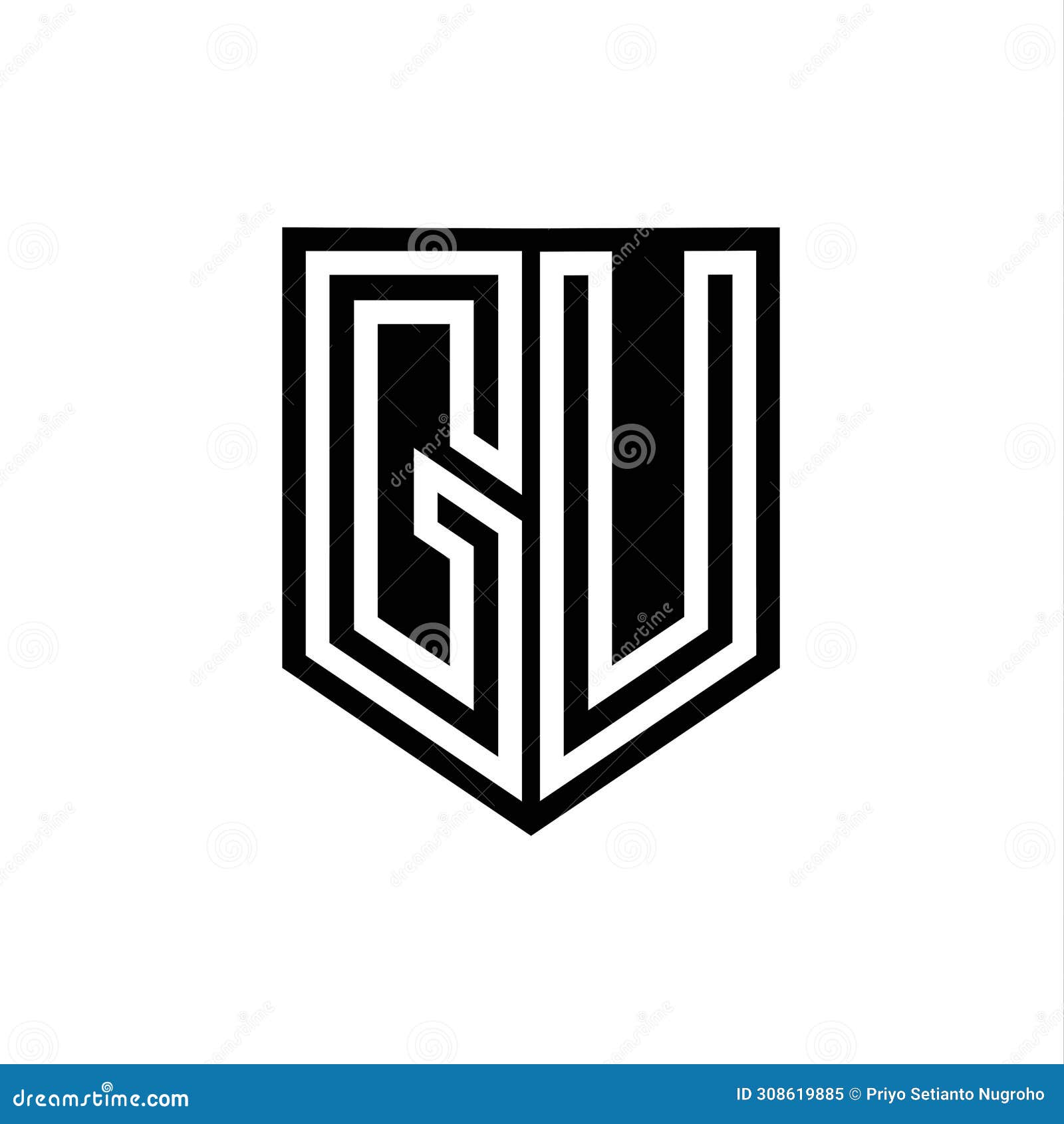 GU Logo Monogram Shield Geometric White Line Inside Black Shield Color ...
