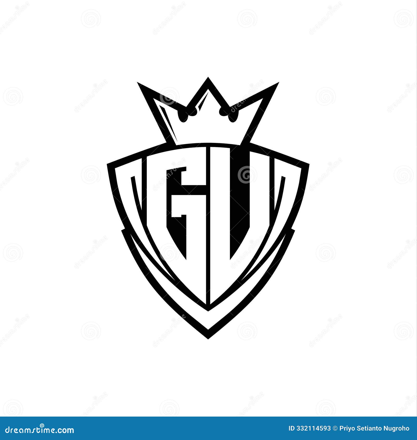 GU Letter Logo With Sharp Triangle Shield Shape With Crown Inside White ...
