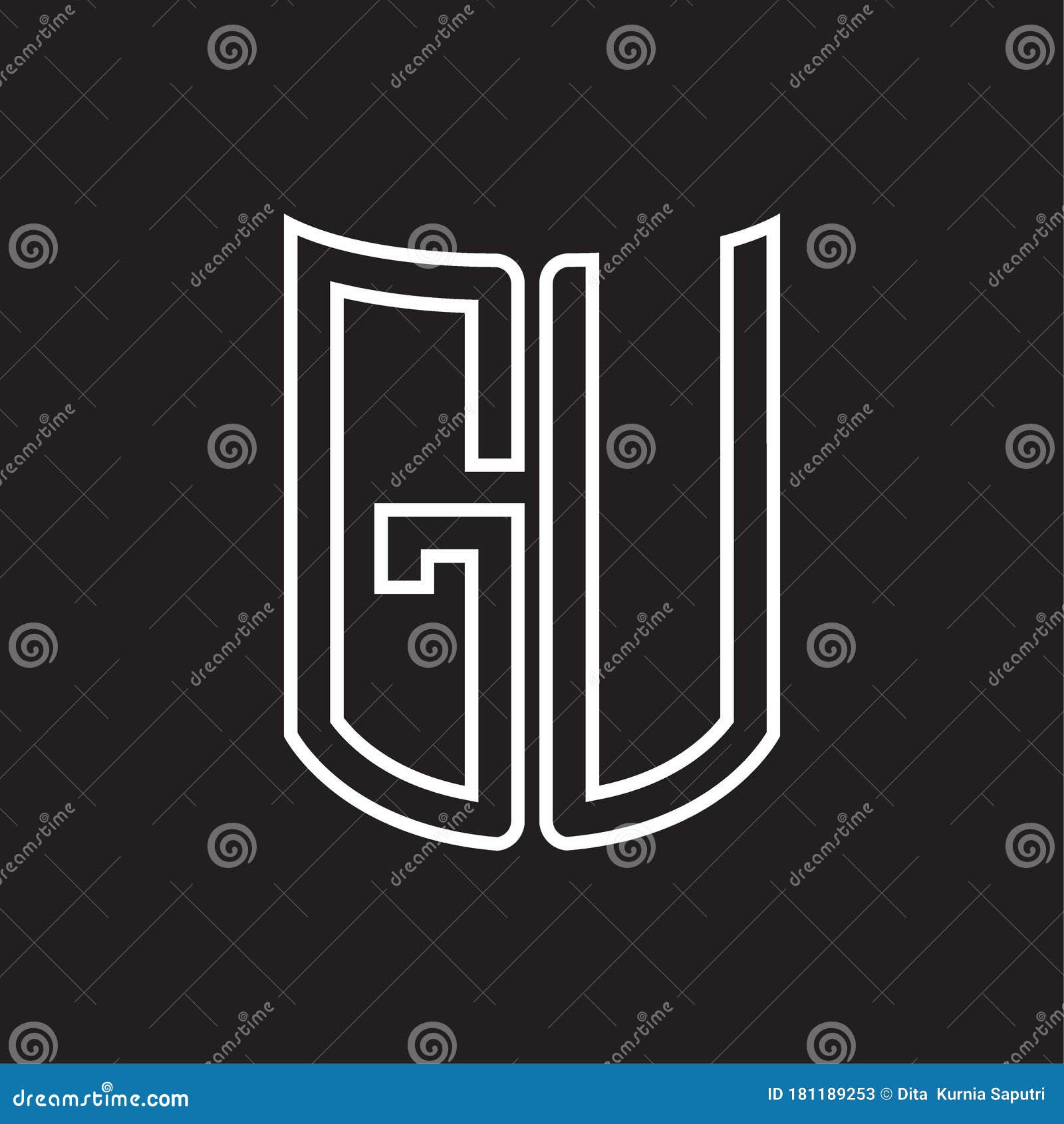 GU Logo Monogram with Ribbon Style Outline Design Template Stock Vector ...
