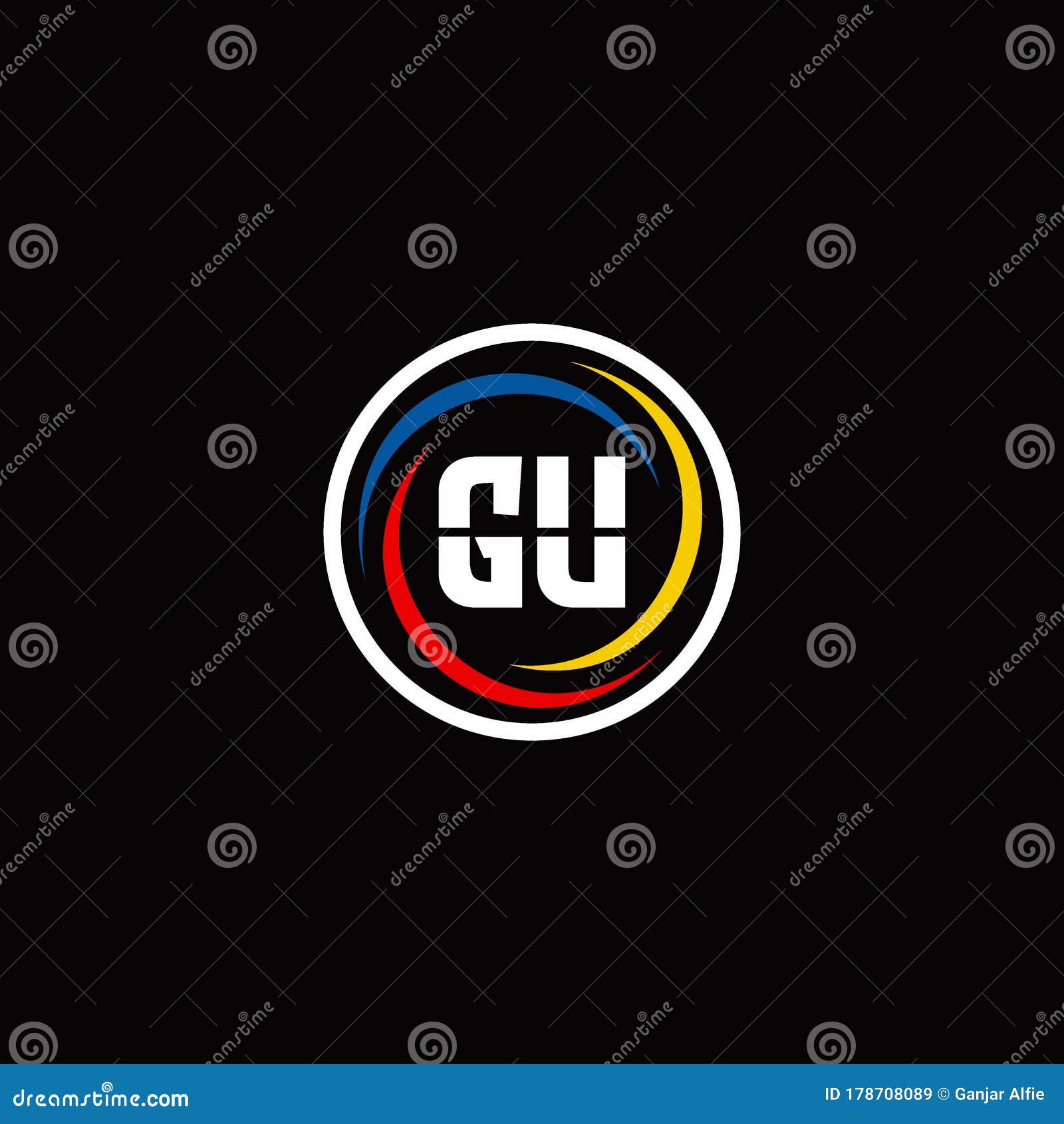 GU Monogram Logo Isolated on Circle Shape with 3 Slash Colors Rounded ...