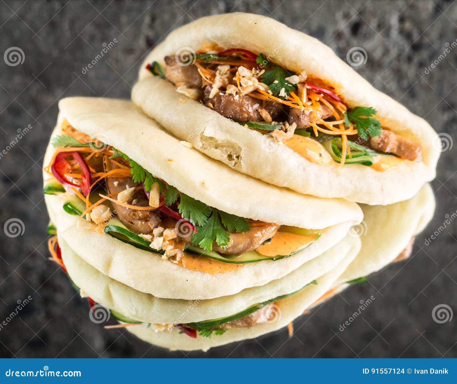Gua bao with chicken stock photo. Image of asian, mirror - 91557124